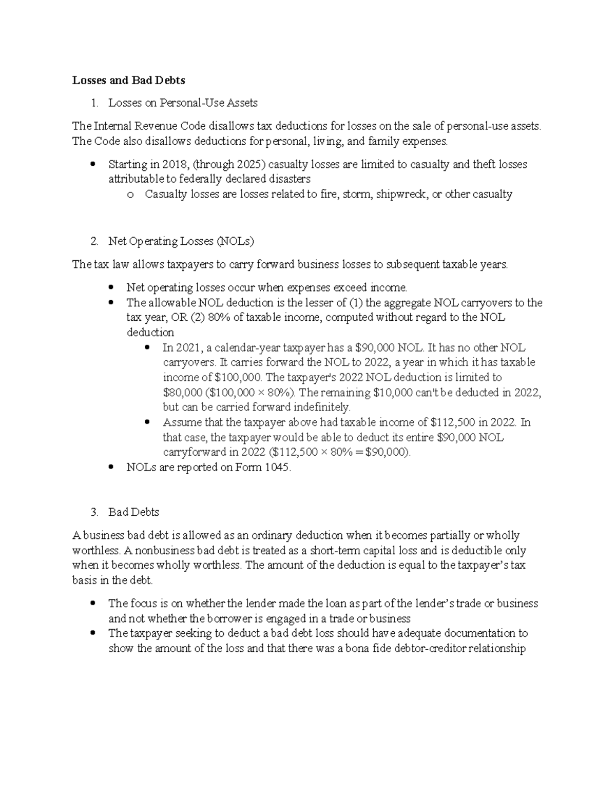 Losses and Bad Debts - Lecture Notes - Losses and Bad Debts Losses on ...