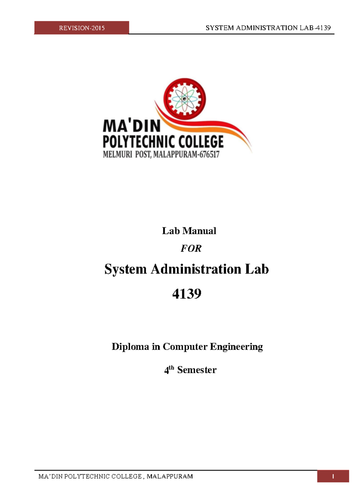 4139 System Administration LAB - Lab Manual FOR System Administration ...