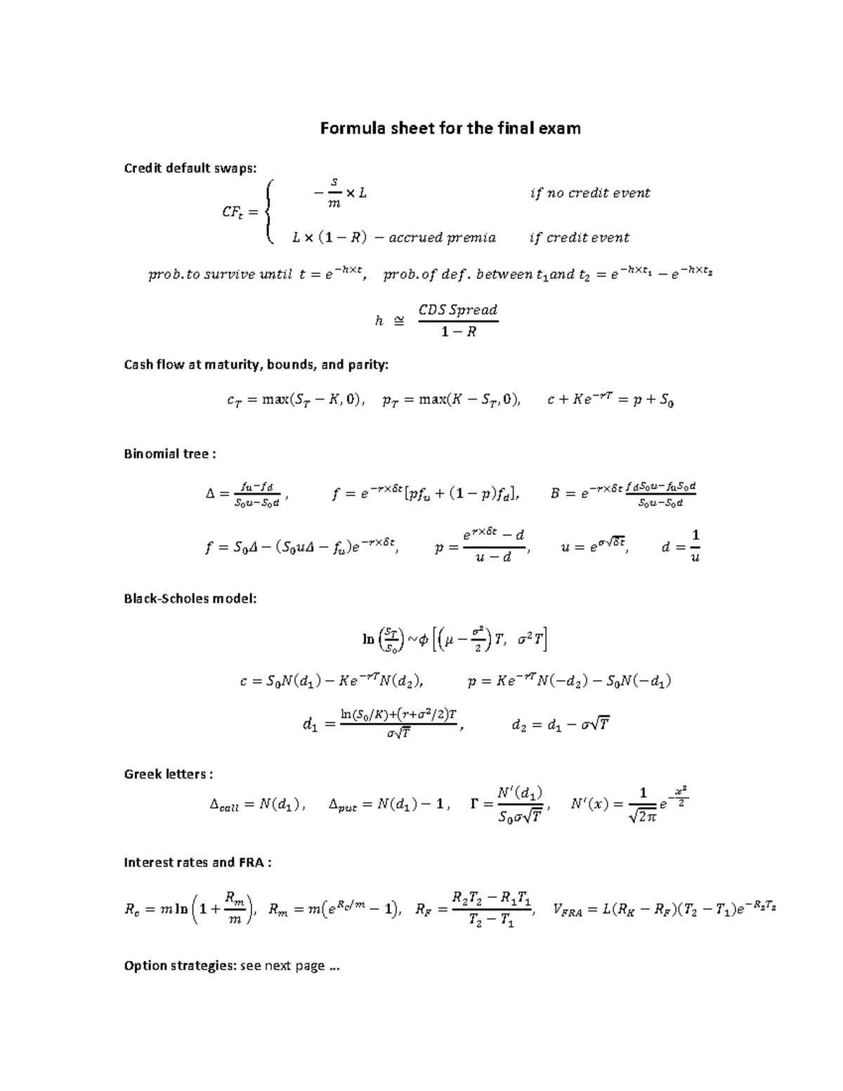 Feuille de formules final et table loi normale anglo - Formula sheet ...