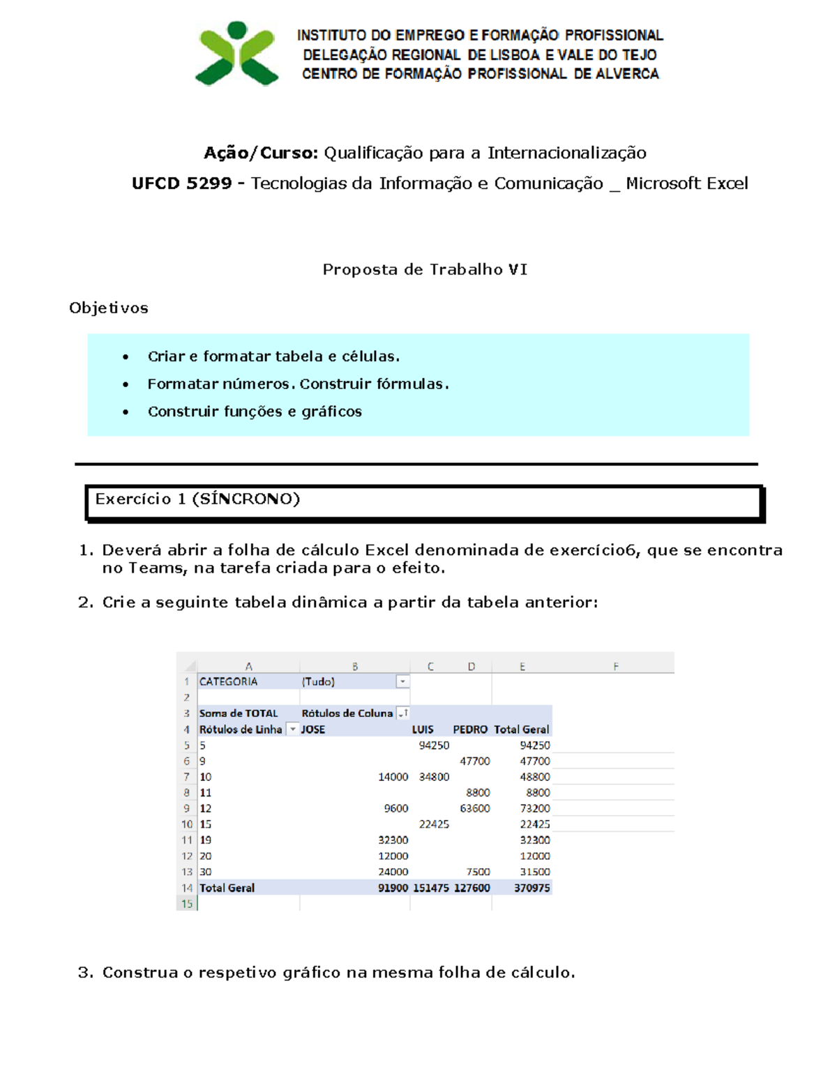 Ufcd 5299 proposta de atividade excel 6 - Ação/Curso: Qualificação para ...