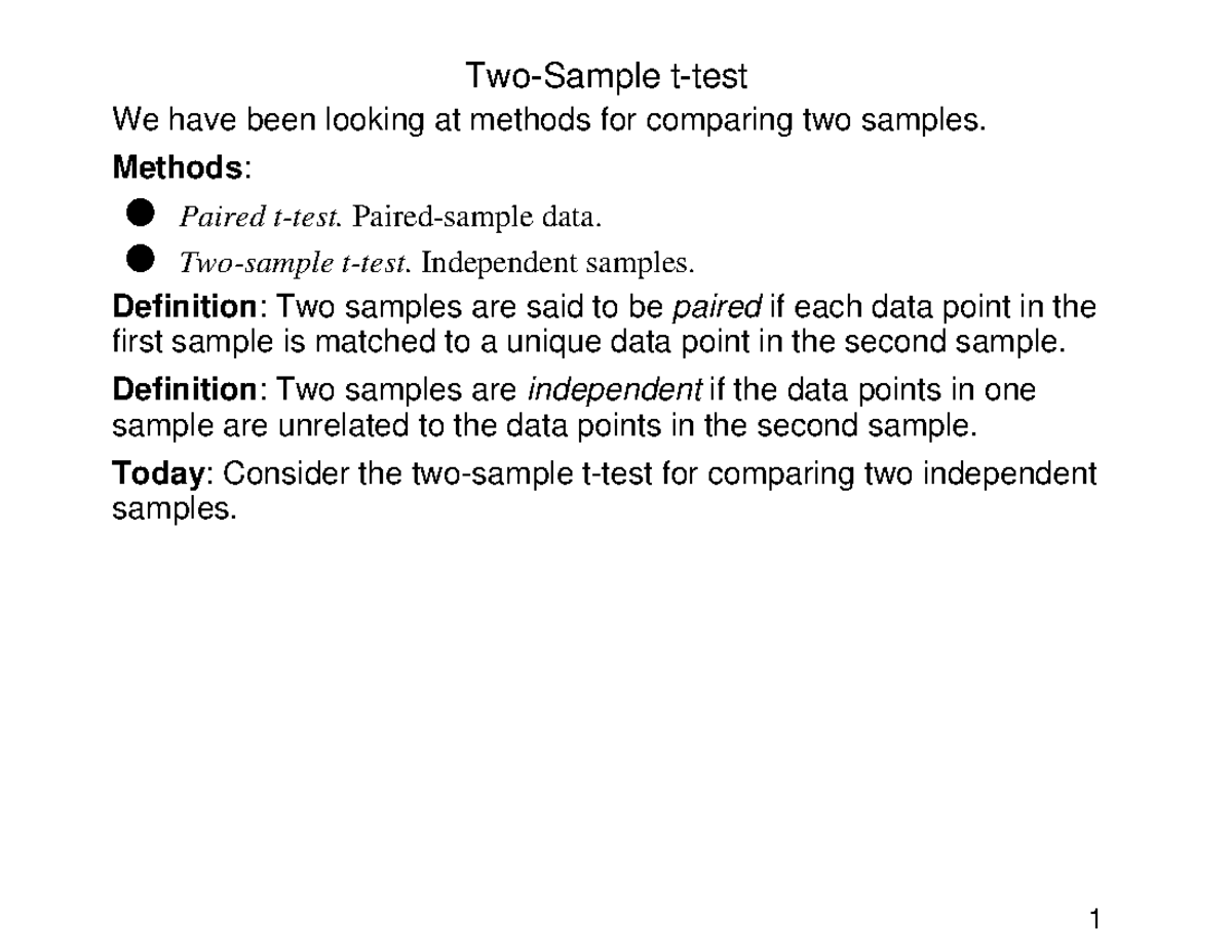 CH11- Biostat - n/a - Two-Sample t-test ####### We have been looking at ...
