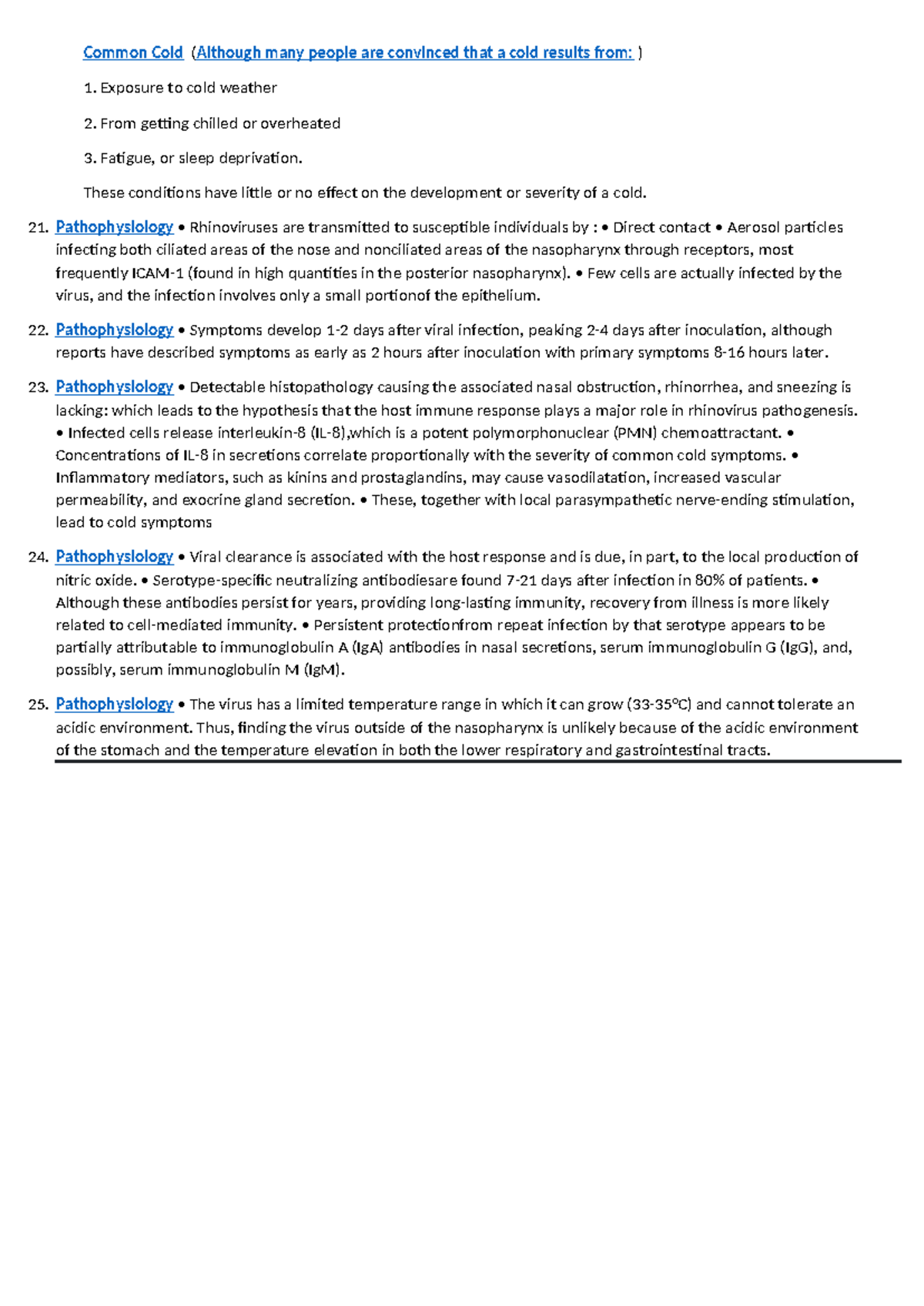 Common cold - Summary Microbiologia y parasitologia humana ...