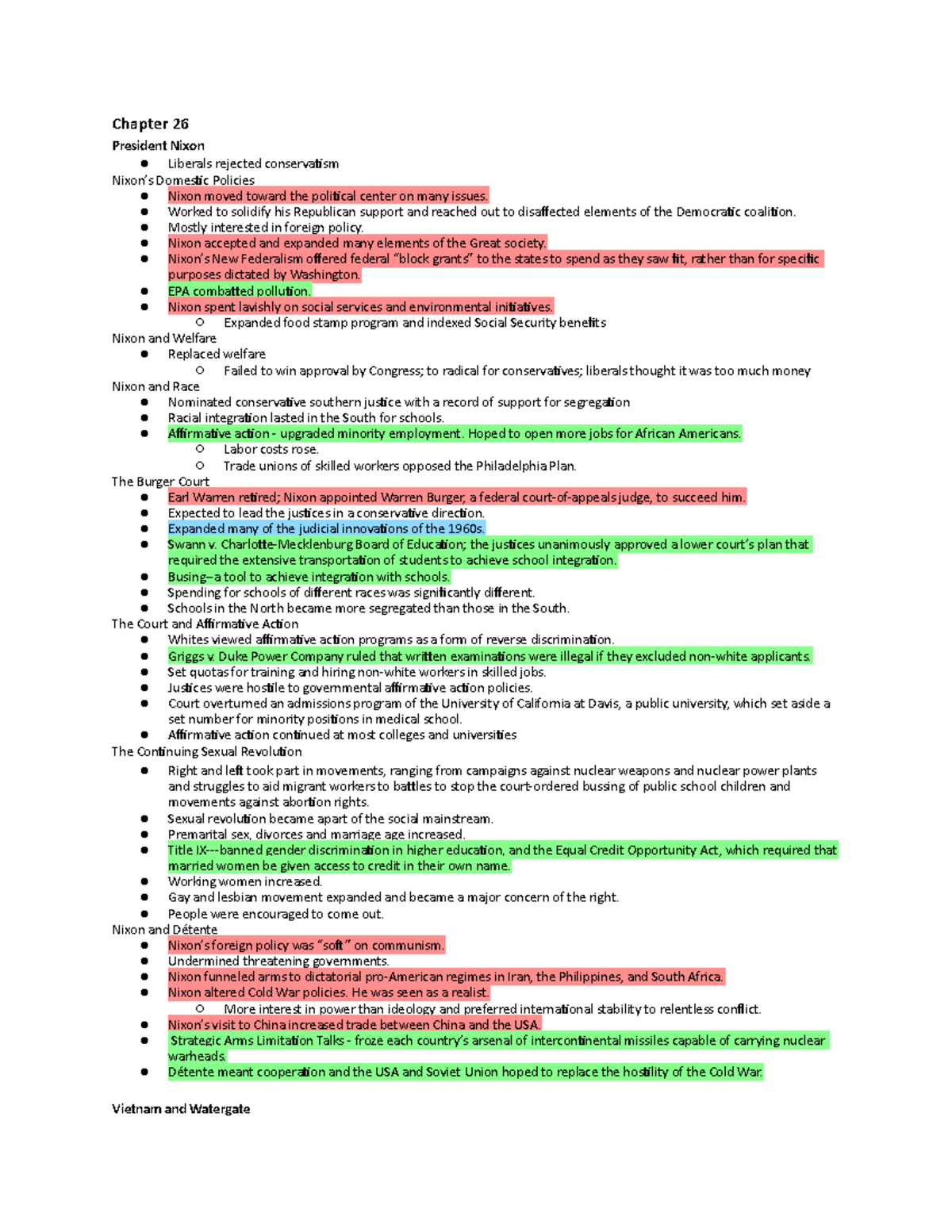 Chpater 26 - Reading Notes - Chapter 26 President Nixon Liberals ...