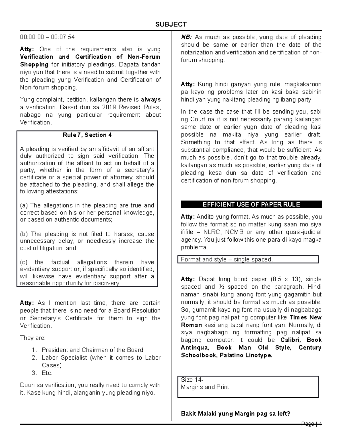 052322 - Part 1 (Awat) - SUBJECT 00:00:00 – 00:07: Atty: One of the ...