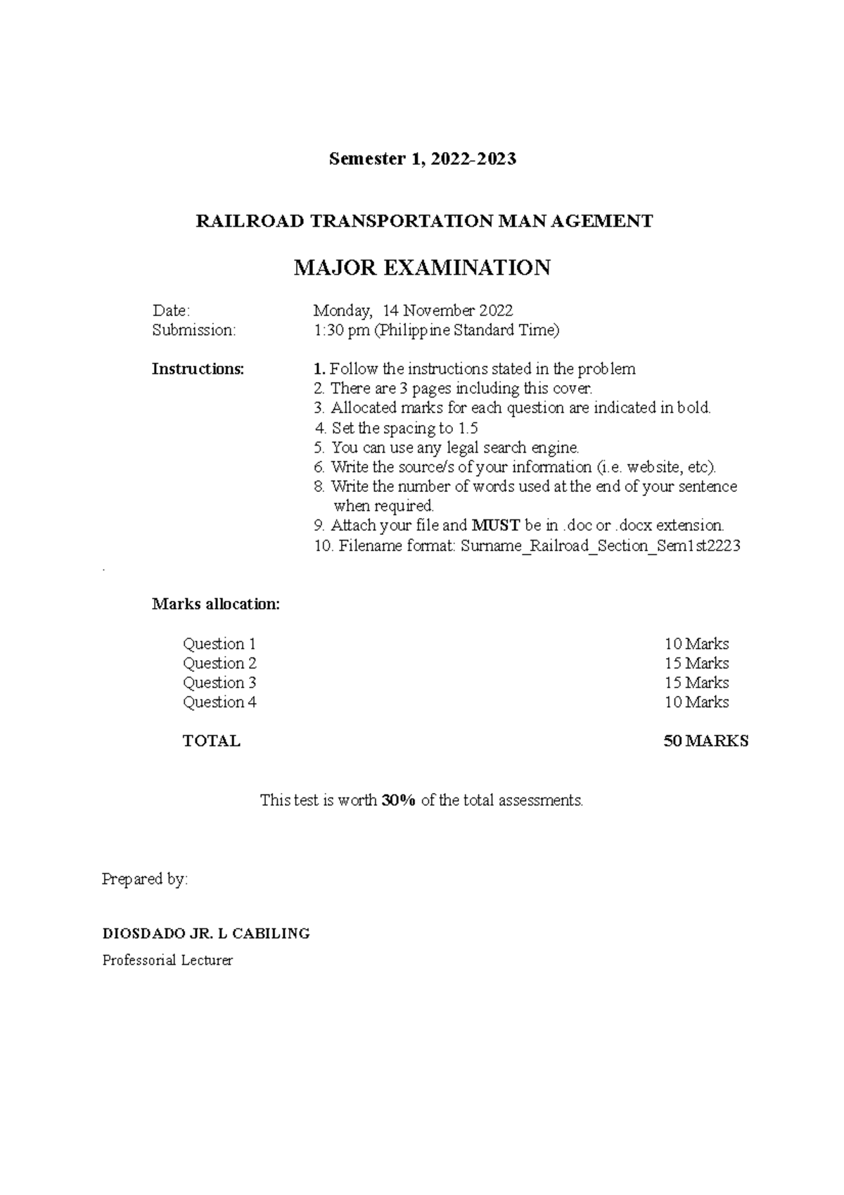 Palmiano Railroad 3-1N Sem1st2223 - Semester 1, 2022- RAILROAD ...