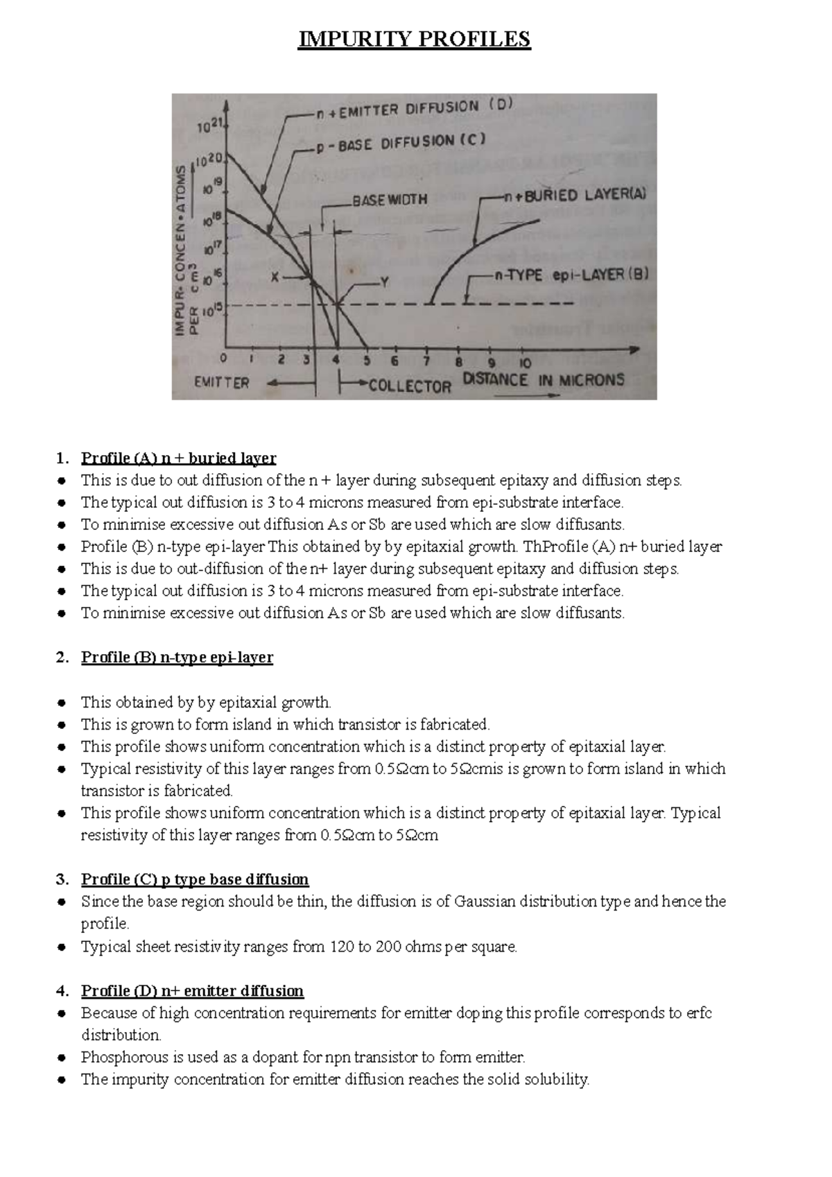 UNIT 3 II PART - notes - IMPURITY PROFILES 1. Profile (A) n + buried ...