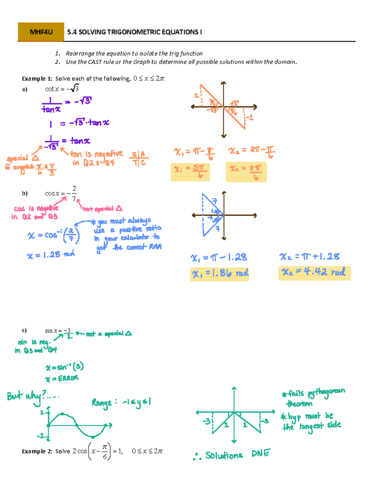 5.04 Solving Trig Equations I - MHF4U 5. 4 SOLVING TRIGONOMETRIC ...