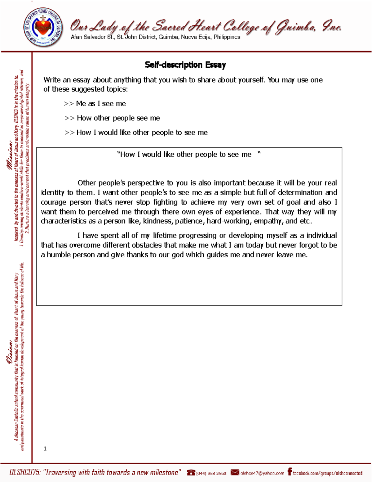 Content UTS Portfolio - very well - Self-description Essay Write an ...