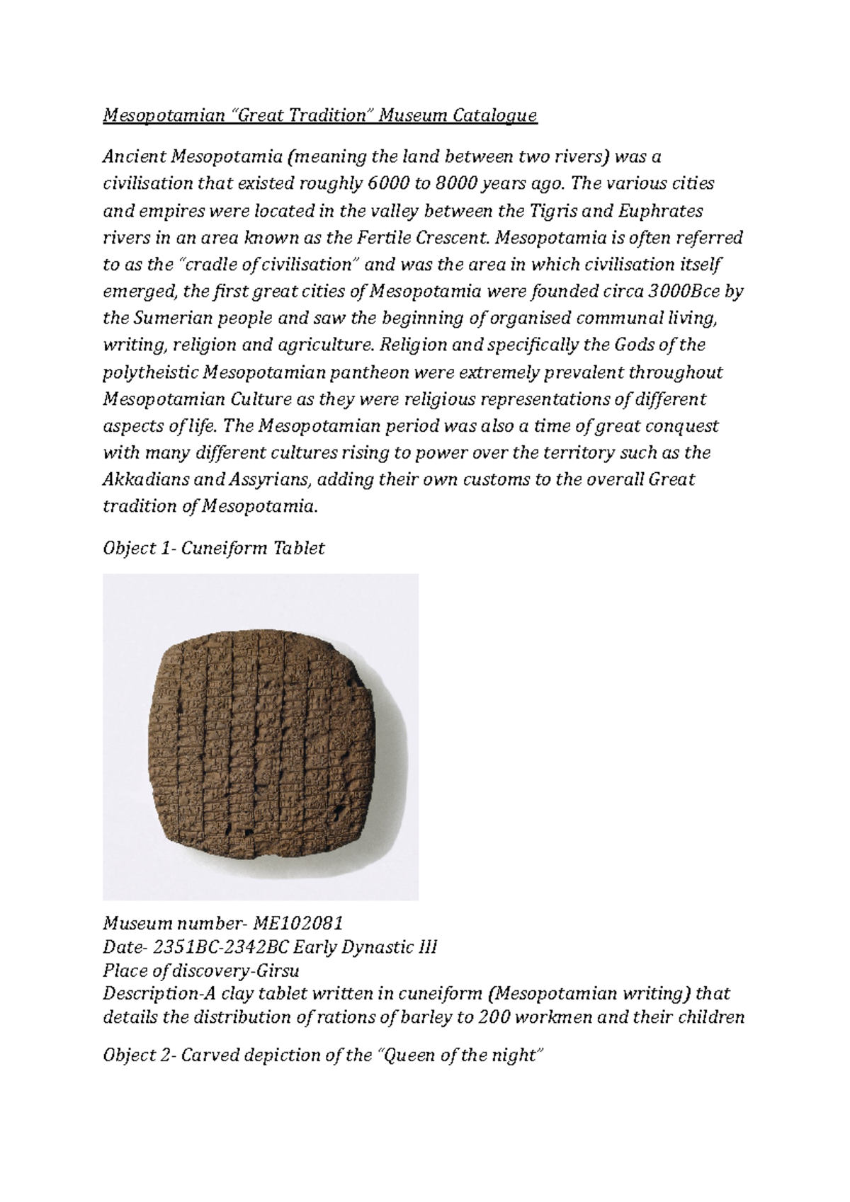 Ancient world museum catalogue - Mesopotamian “Great Tradition” Museum ...