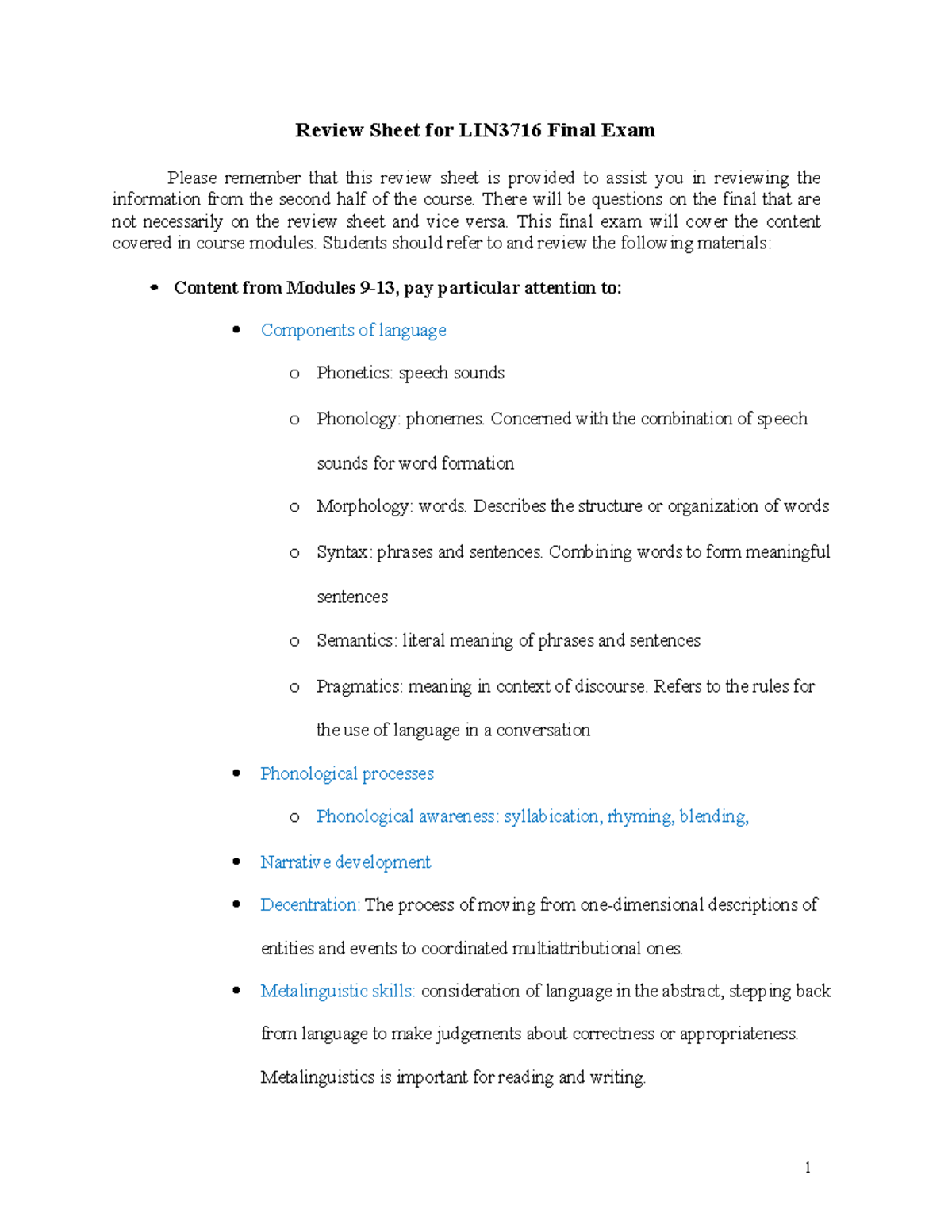 Lang development study guide - Review Sheet for LIN3716 Final Exam ...