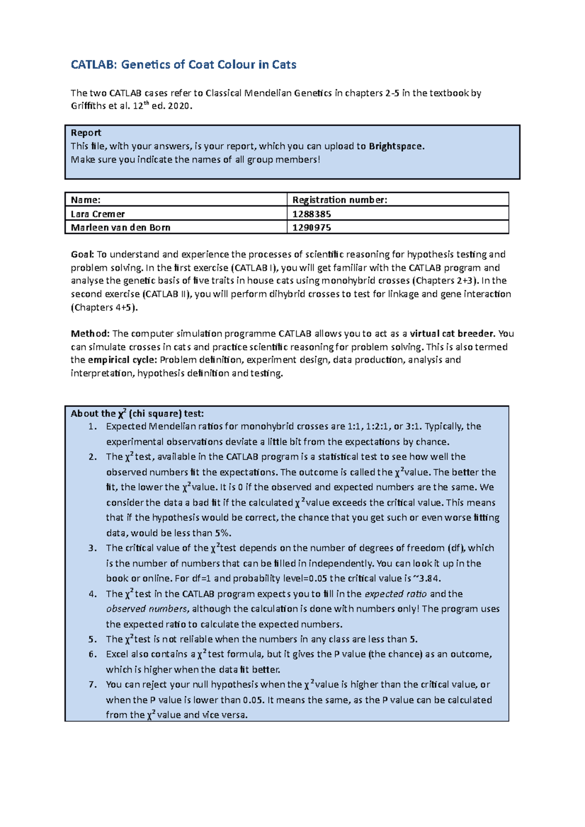 Catlab I 2020 2021 marleen en lara - CATLAB: Genetics of Coat Colour in ...