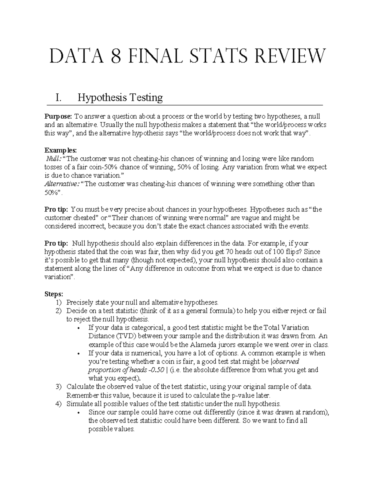 Stats final review - Summary Introduction to Data Science - Data 8 ...