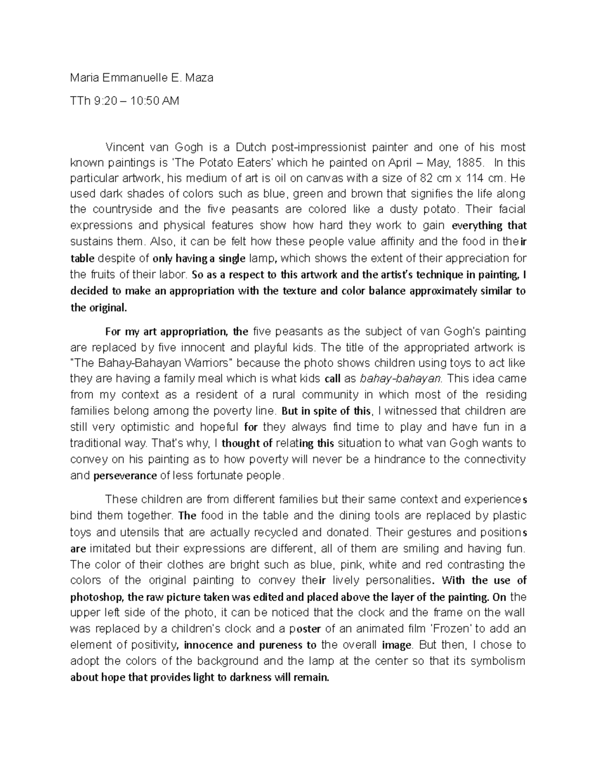 Art Appropriation sample assignment - Maria Emmanuelle E. Maza TTh 9:20 ...