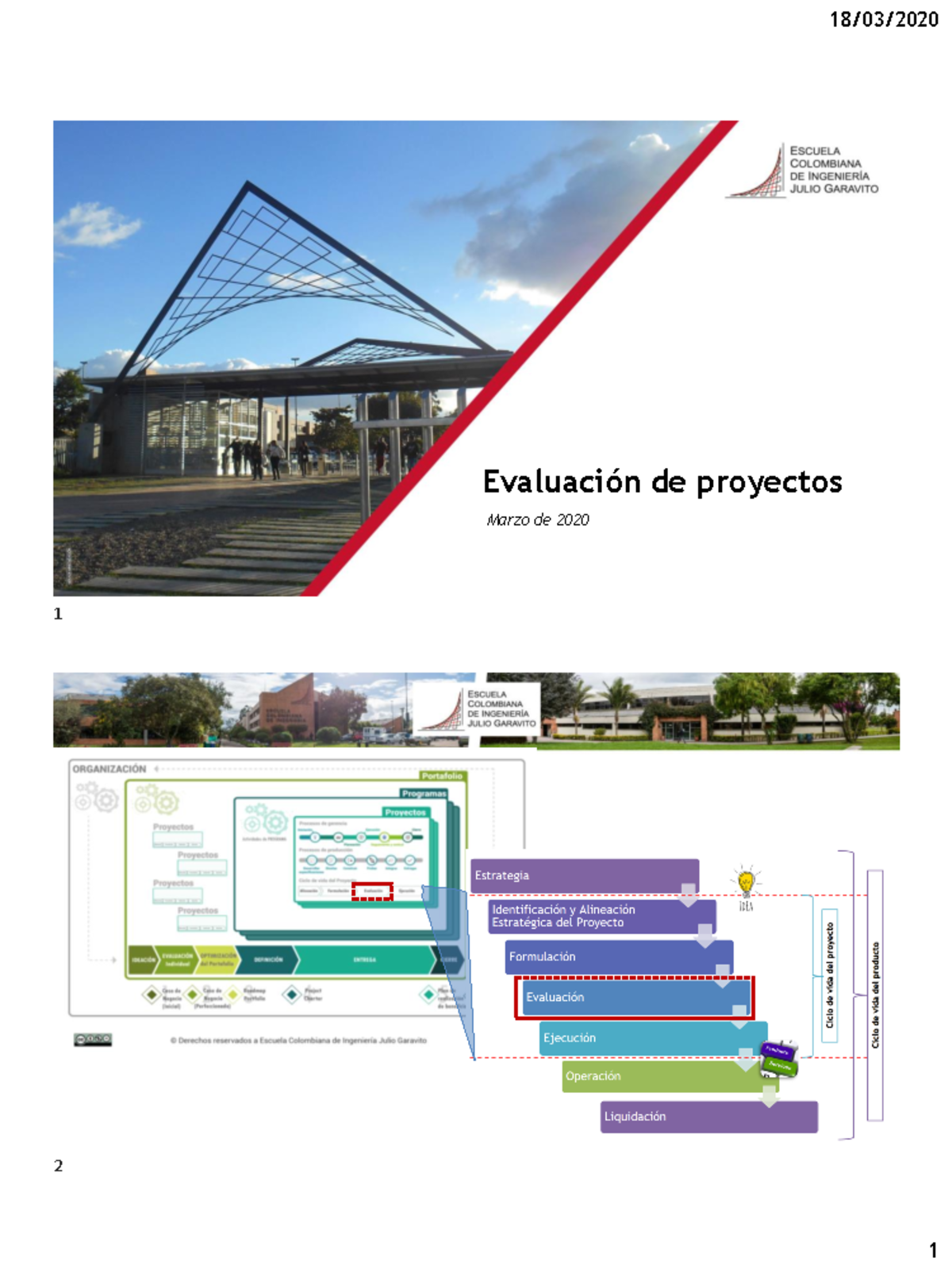 Evaluación de proyectos - EvaluaciÛn de proyectos Marzo de 2020 1 2 Es la fase en la cual las ...