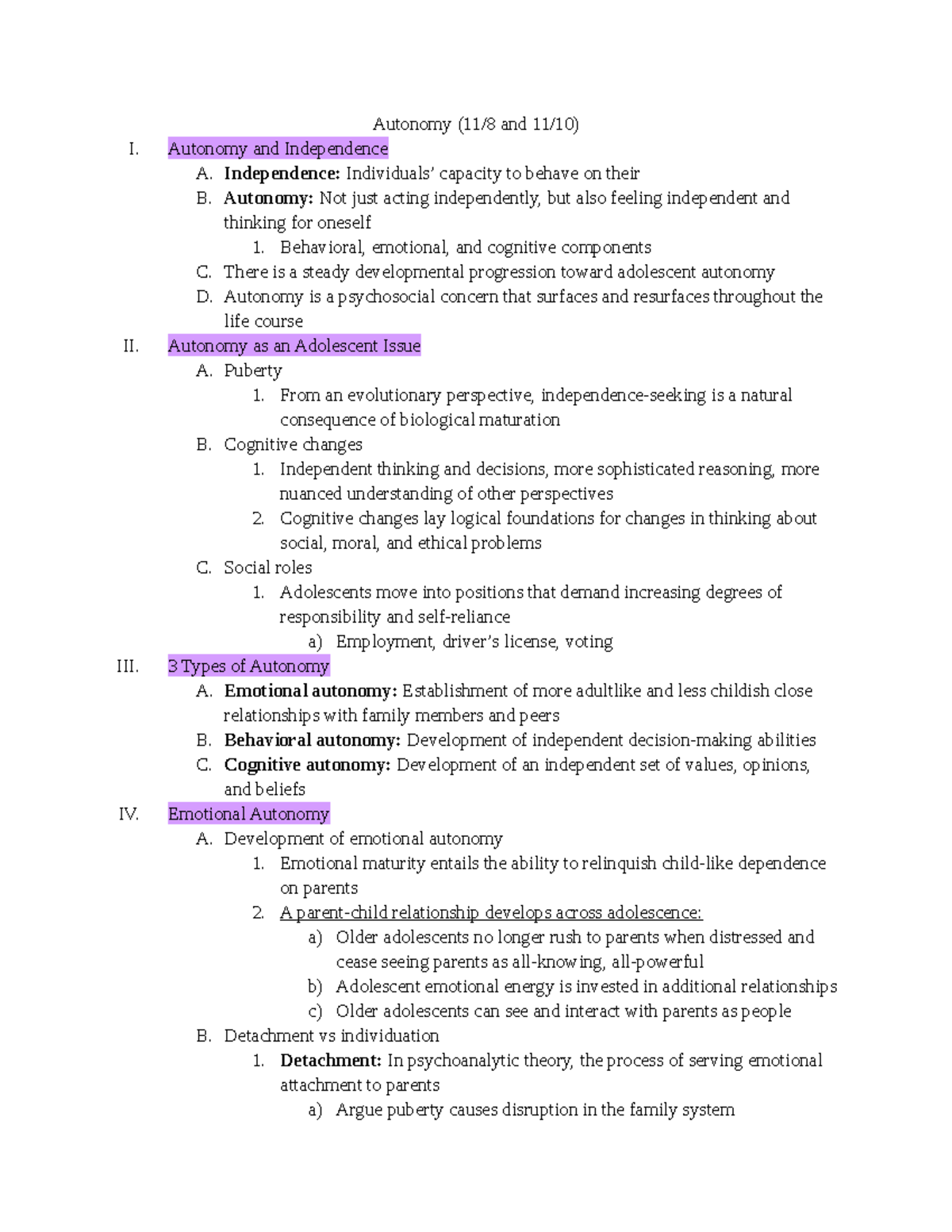 Autonomy - notes - Autonomy (11/8 and 11/10) I. Autonomy and ...