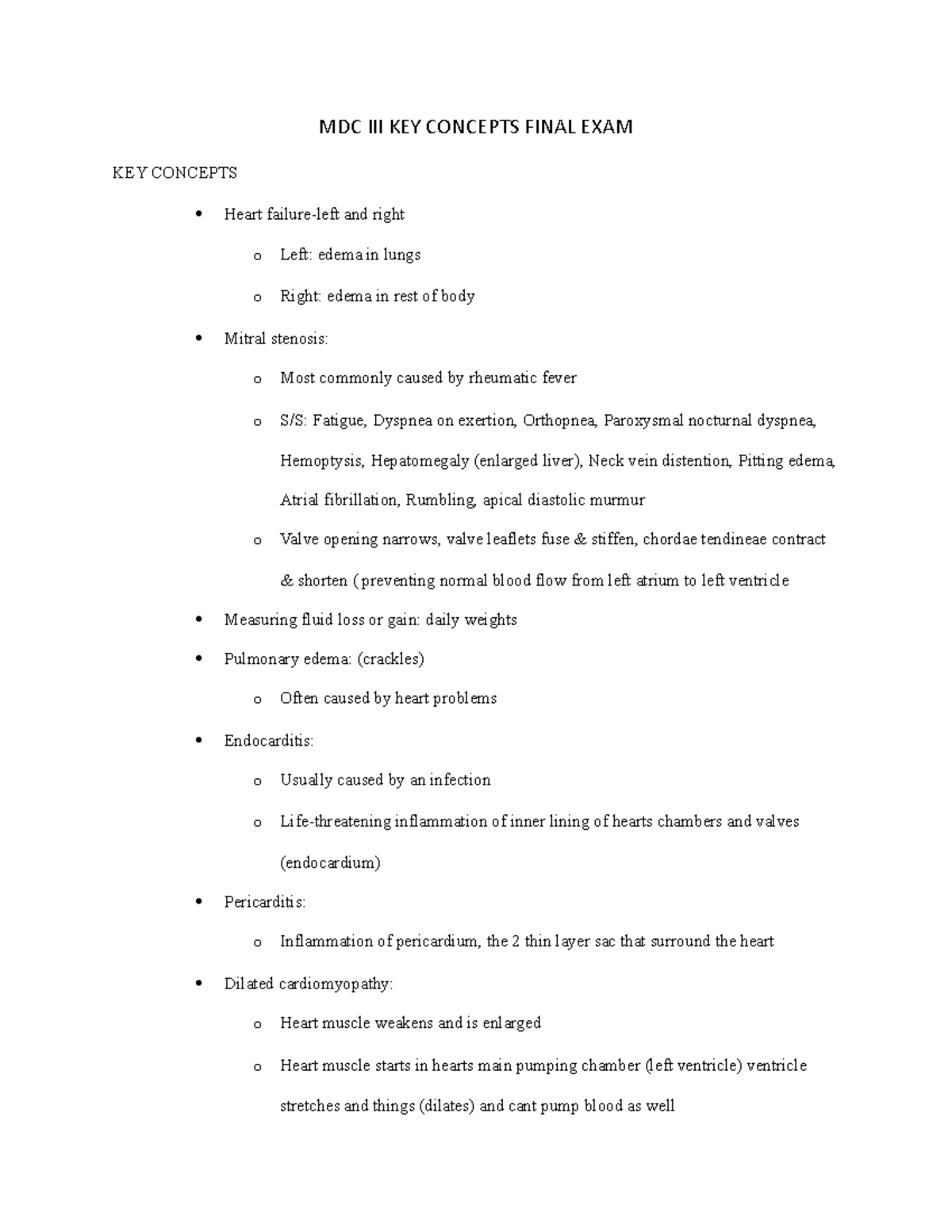MDC III KEY Concepts Final EXAM - NUR2759 - Studocu