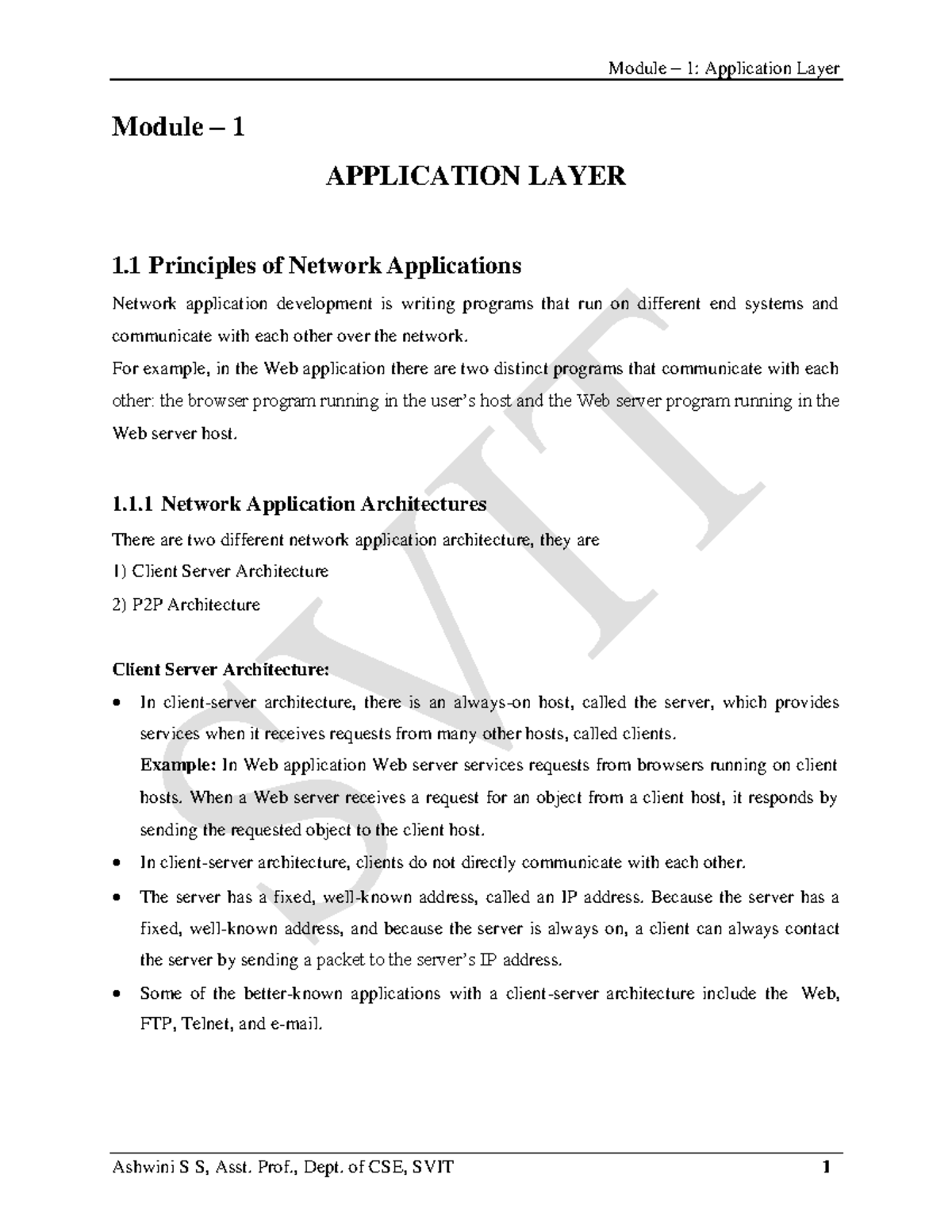 CN-Module 1 - sss - Module – 1 APPLICATION LAYER 1 Principles of Network Applications Network ...