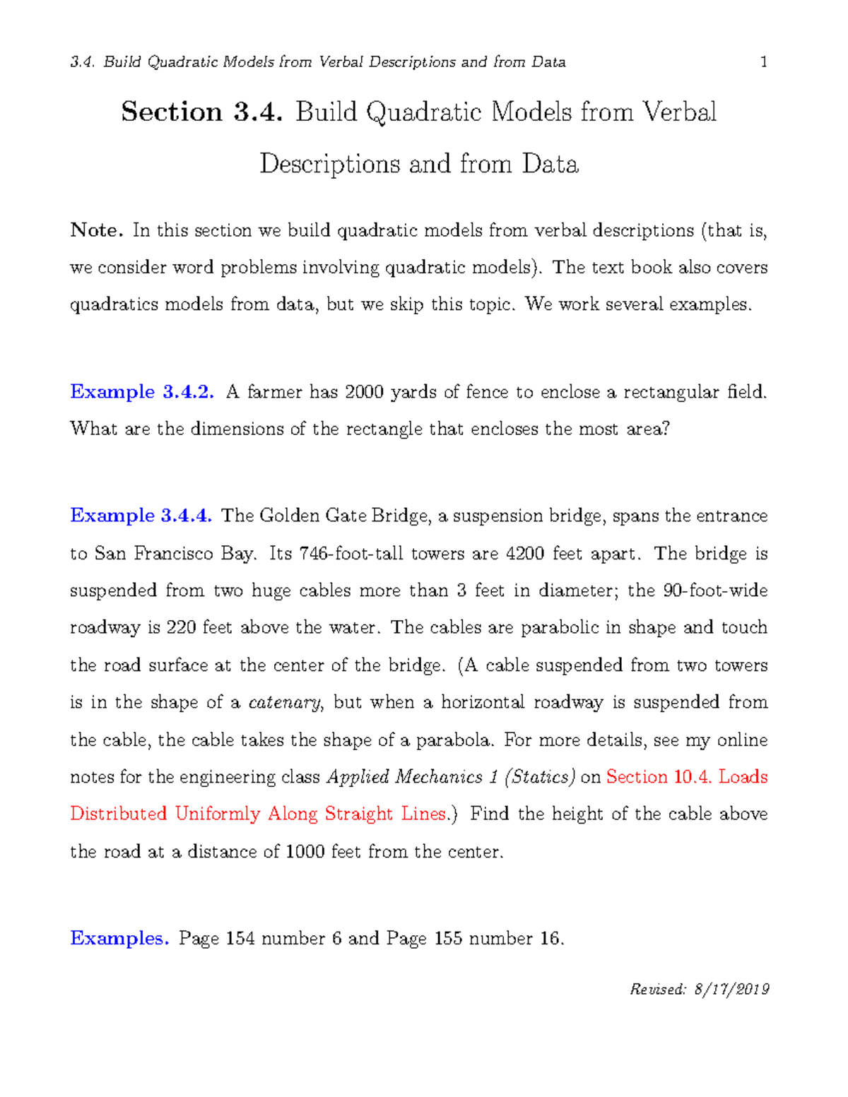 Build Quadratic Models from Verbal Descriptions and from Data - Build Quadratic Models from ...