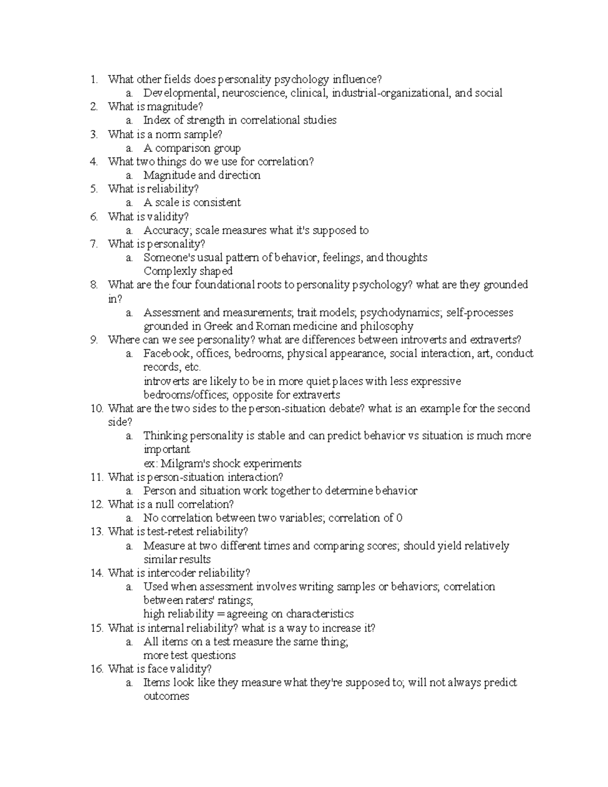 PSY 440 Exam 1 Study Questions - What other fields does personality ...