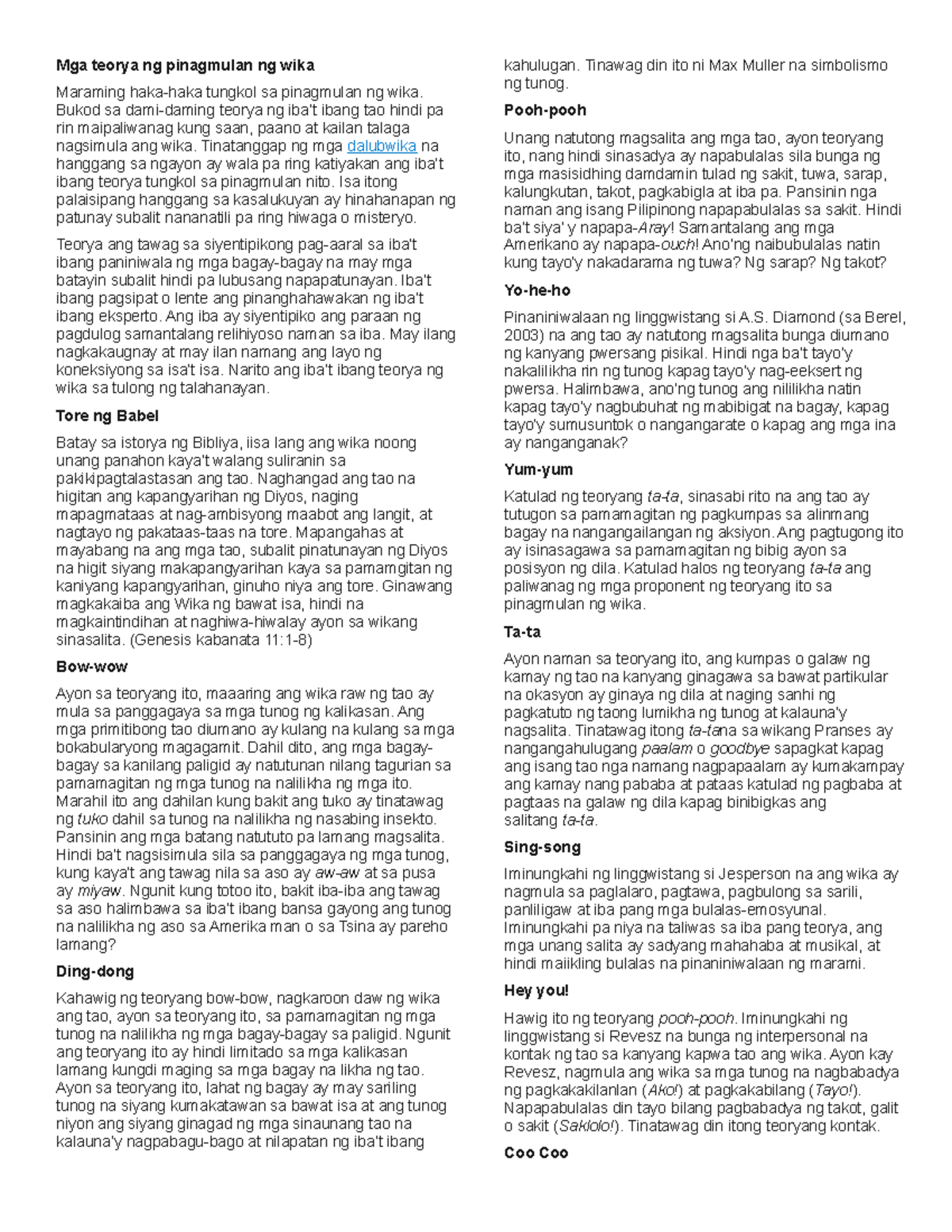 Mga teorya ng pinagmulan ng wika - Mga teorya ng pinagmulan ng wika ...