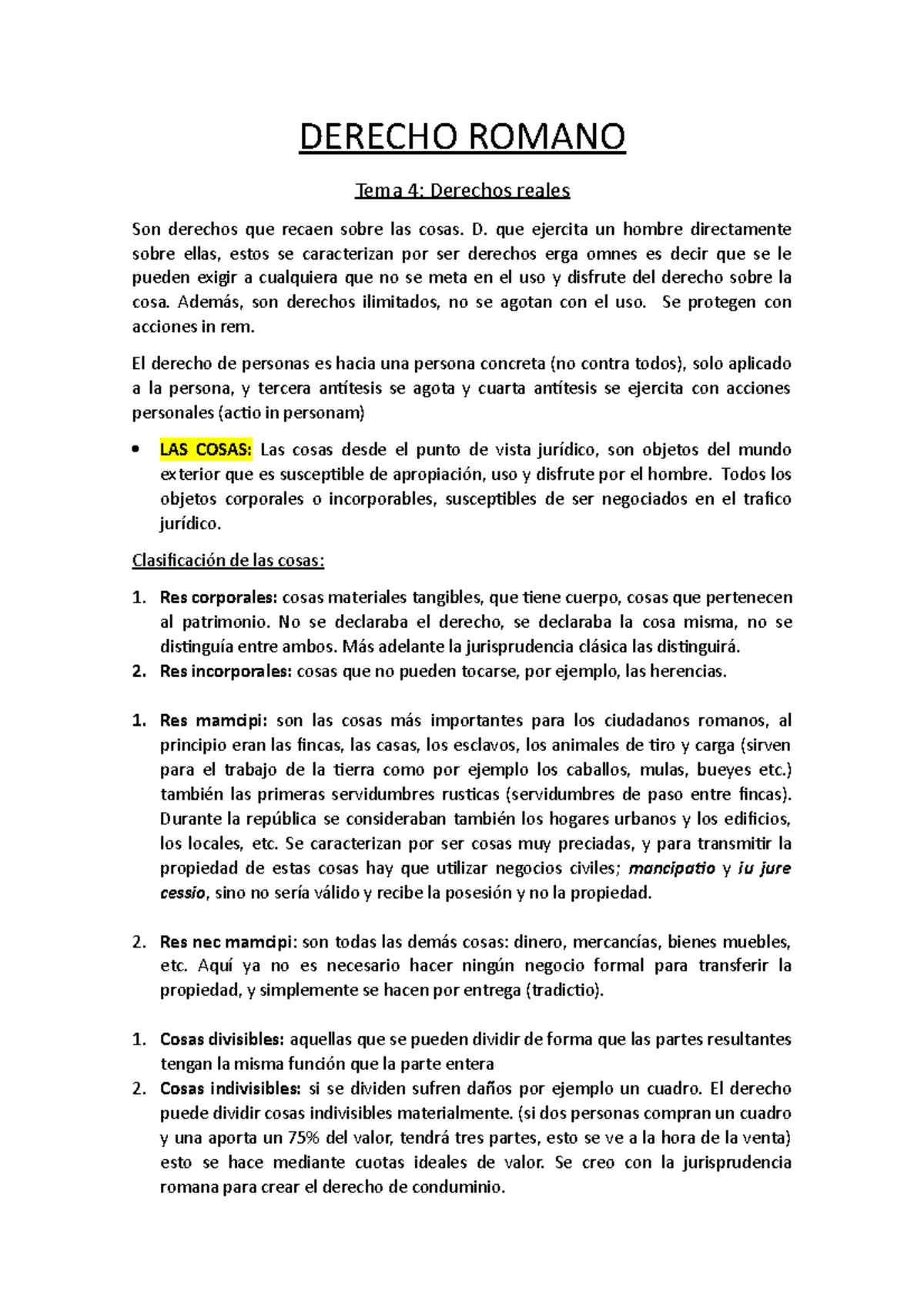 Derecho Romano tema 4 (derecho de cosas) - DERECHO ROMANO Tema 4 ...