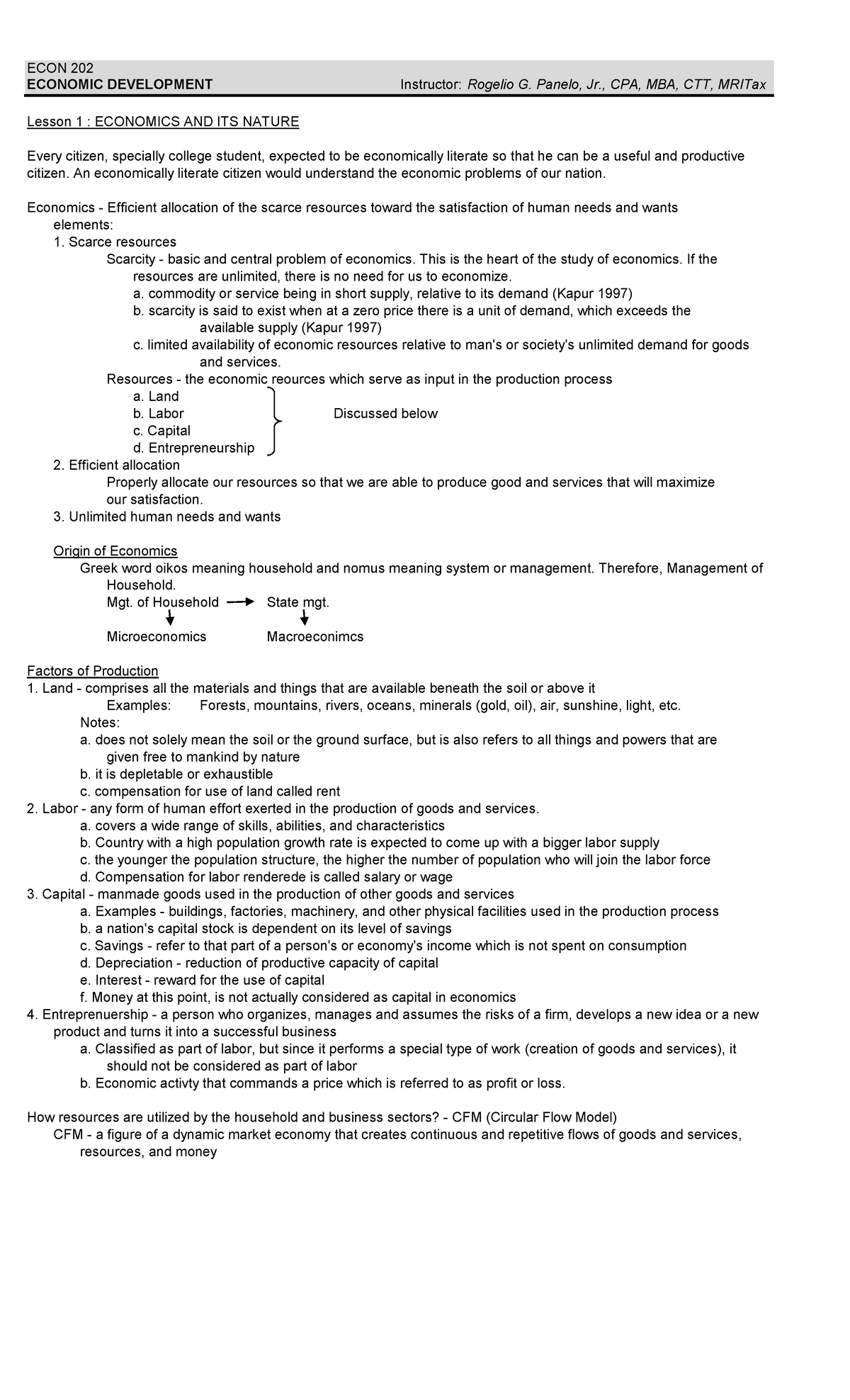 Lesson 1 Economics and Its Nature - ECON 202 ECONOMIC DEVELOPMENT ...