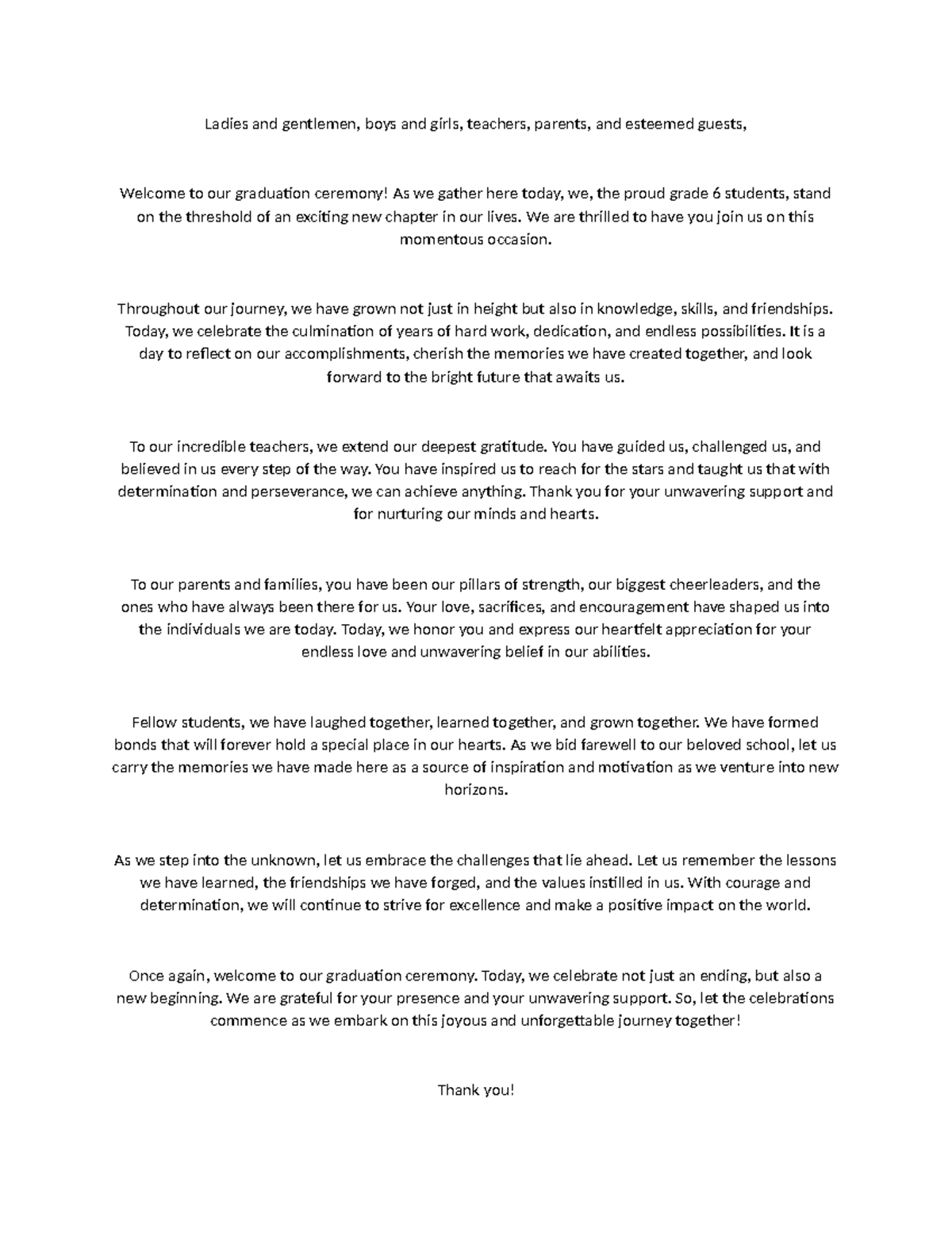 Welcome message - Ladies and gentlemen, boys and girls, teachers ...