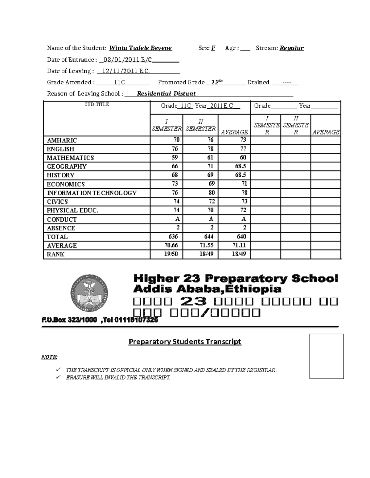Name of the Student - note - Name of the Student: Winta Tadele Beyene ...