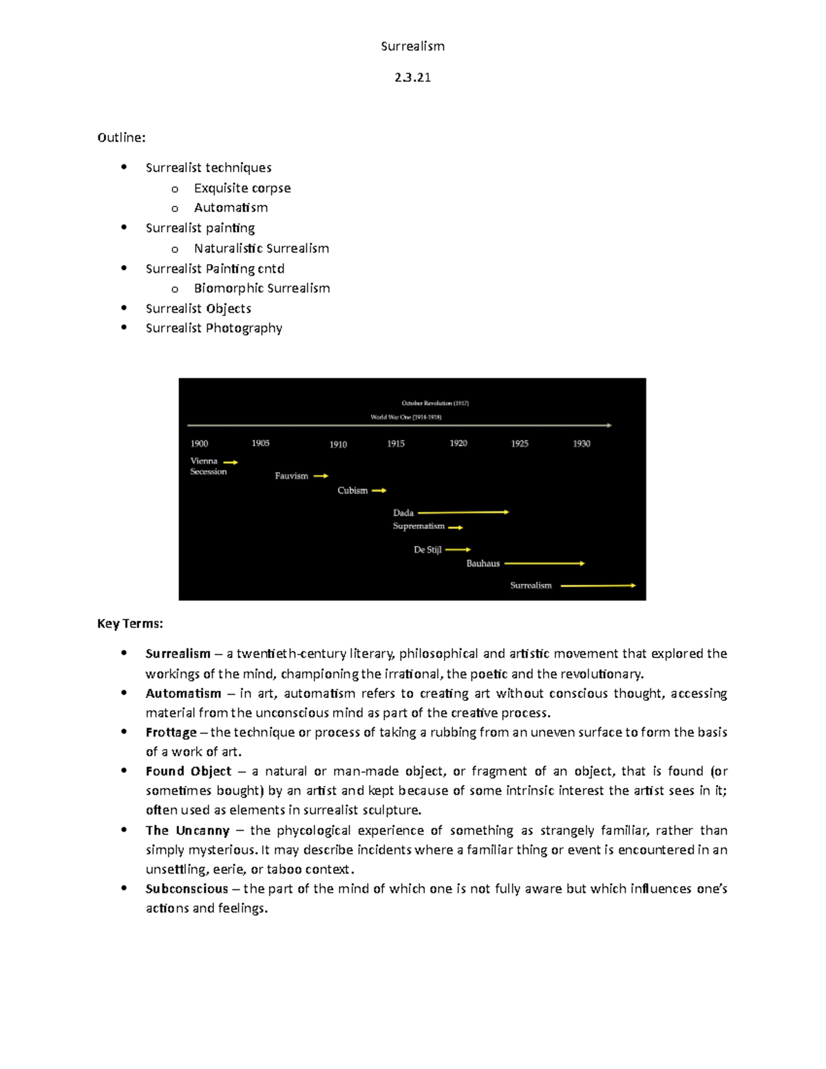 Lec 8 - Surrealism - Lecture notes 8 - Surrealism 2. Outline ...