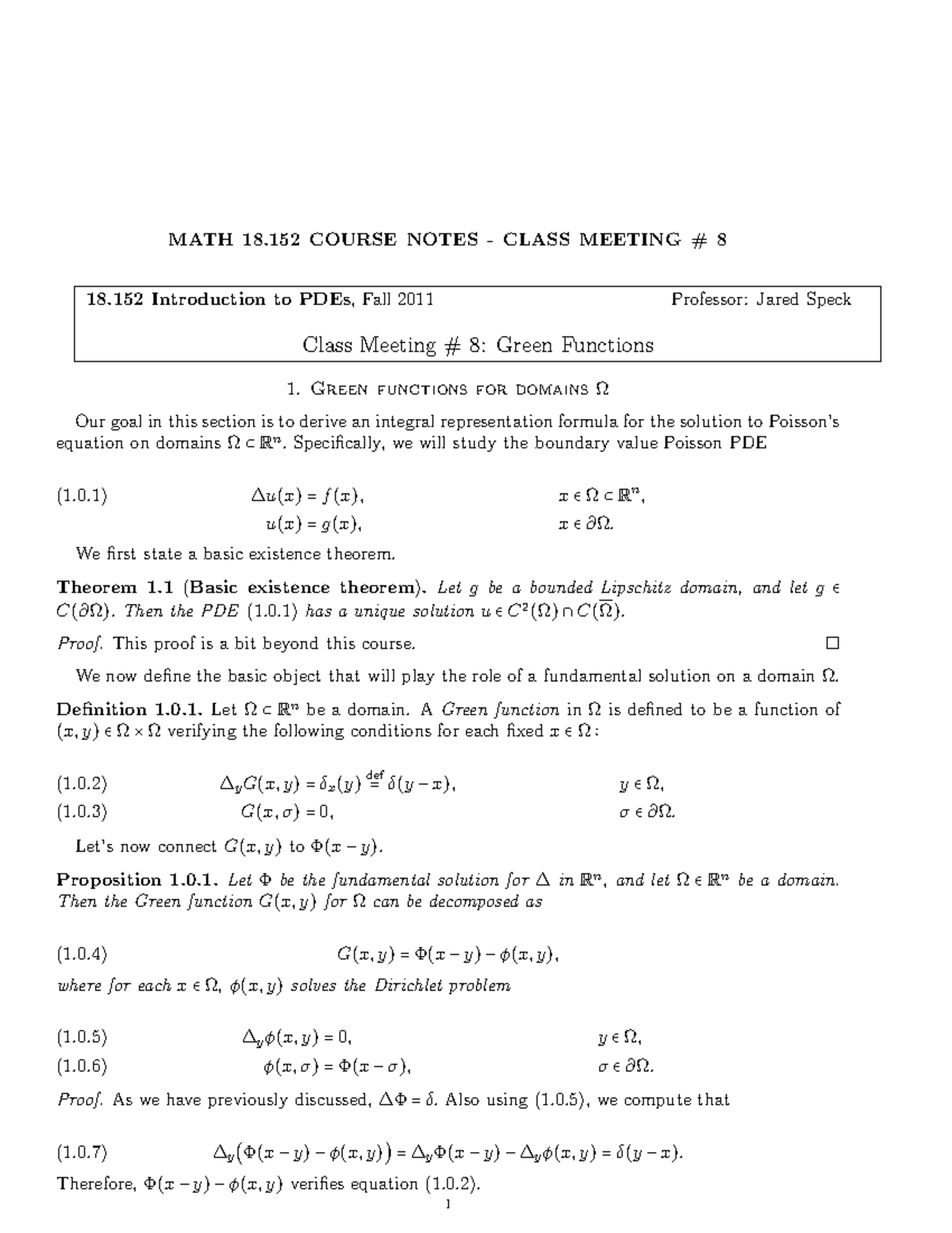 Poisson's equation: Green functions - MATH 18 COURSE NOTES - CLASS ...