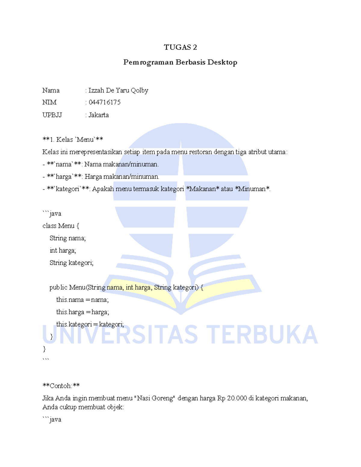 TUGAS 2 PEMROGRAMAN BERBASIS DESKTOP - TUGAS 2 Pemrograman Berbasis Desktop Nama : Izzah De Yaru ...