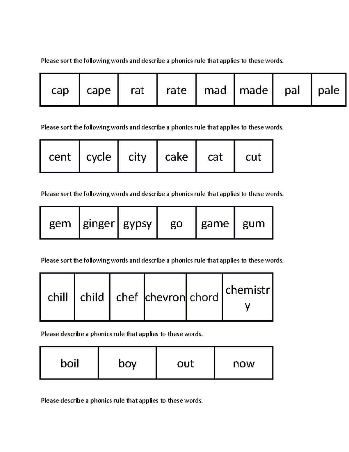 021320 word sorts & phonic rules acticity sheets - Please sort the ...