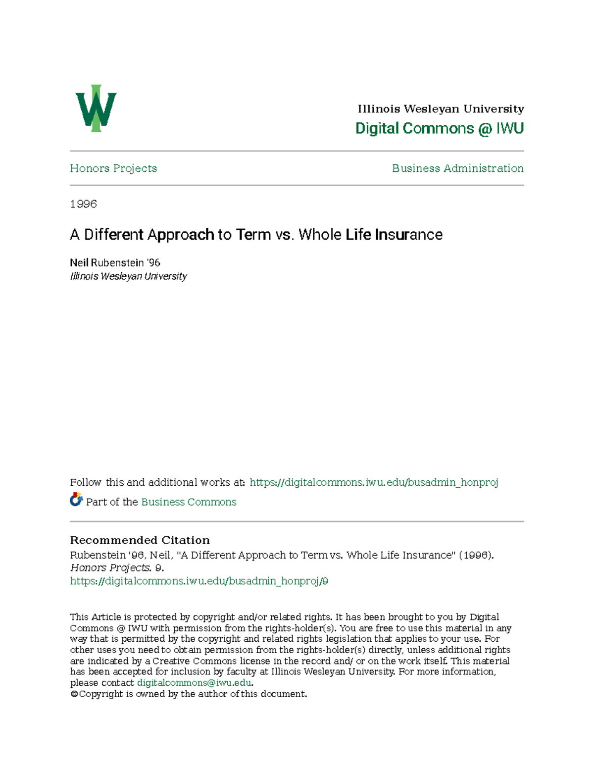 A Different Approach to Term vs. Whole Life Insurance - Illinois ...