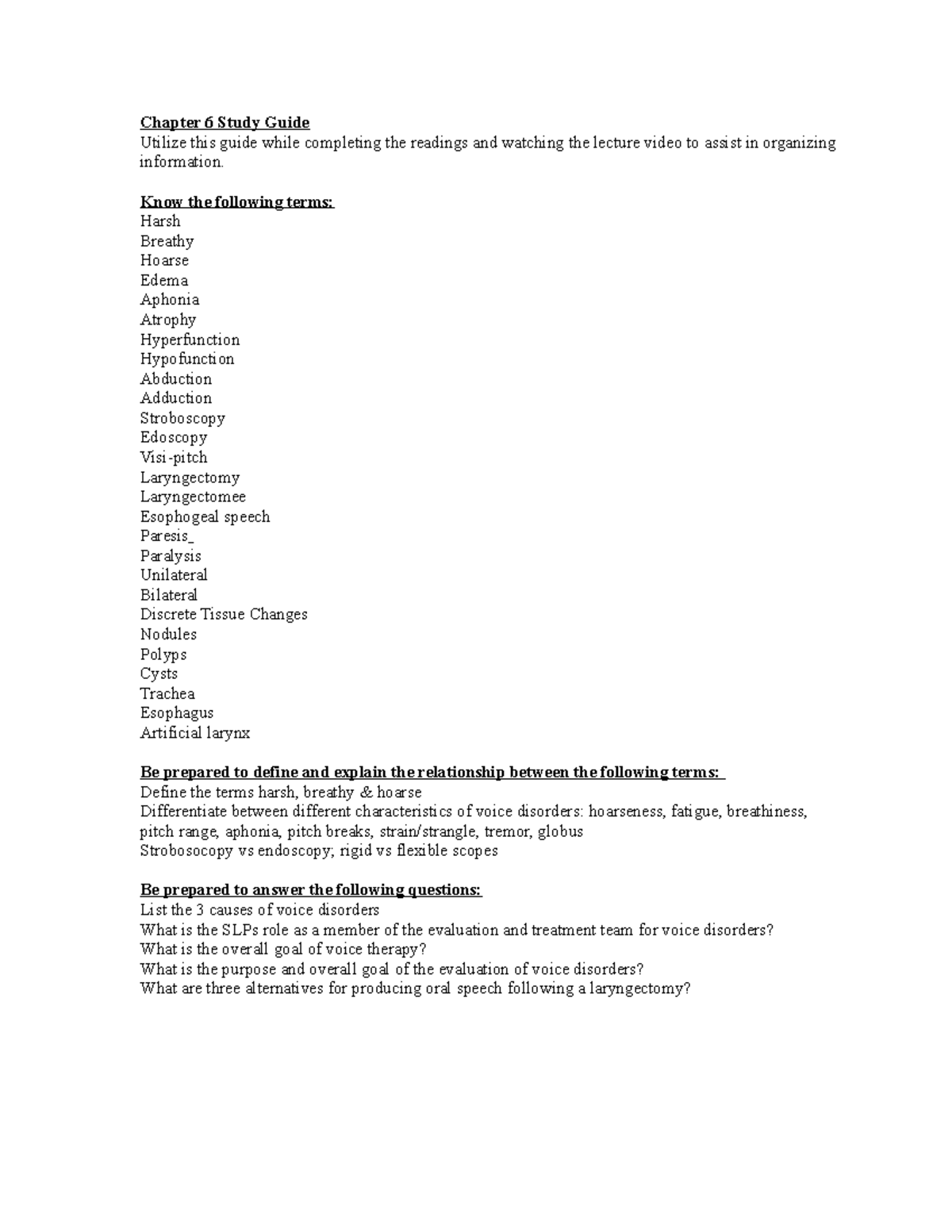 SLP 160 Chapter 6 Study Guide - Studocu