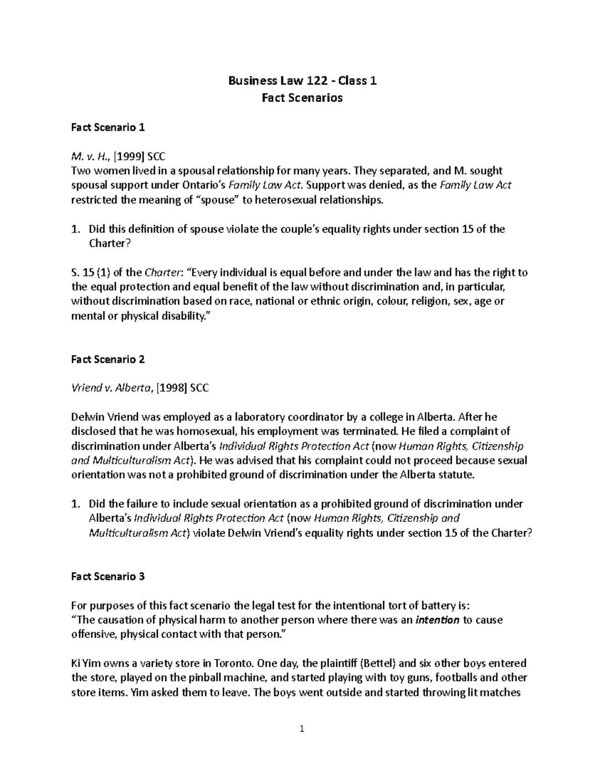 Business law 122 fact scenarios (class 1)3FS - Business Law 122 - Class ...