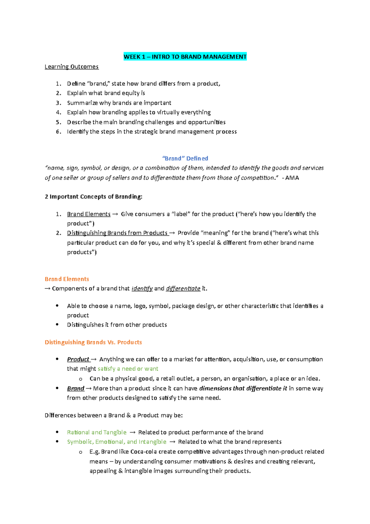 WEEK 1 - Intro to Brand Management (Comprehensive Lecture + Reading ...