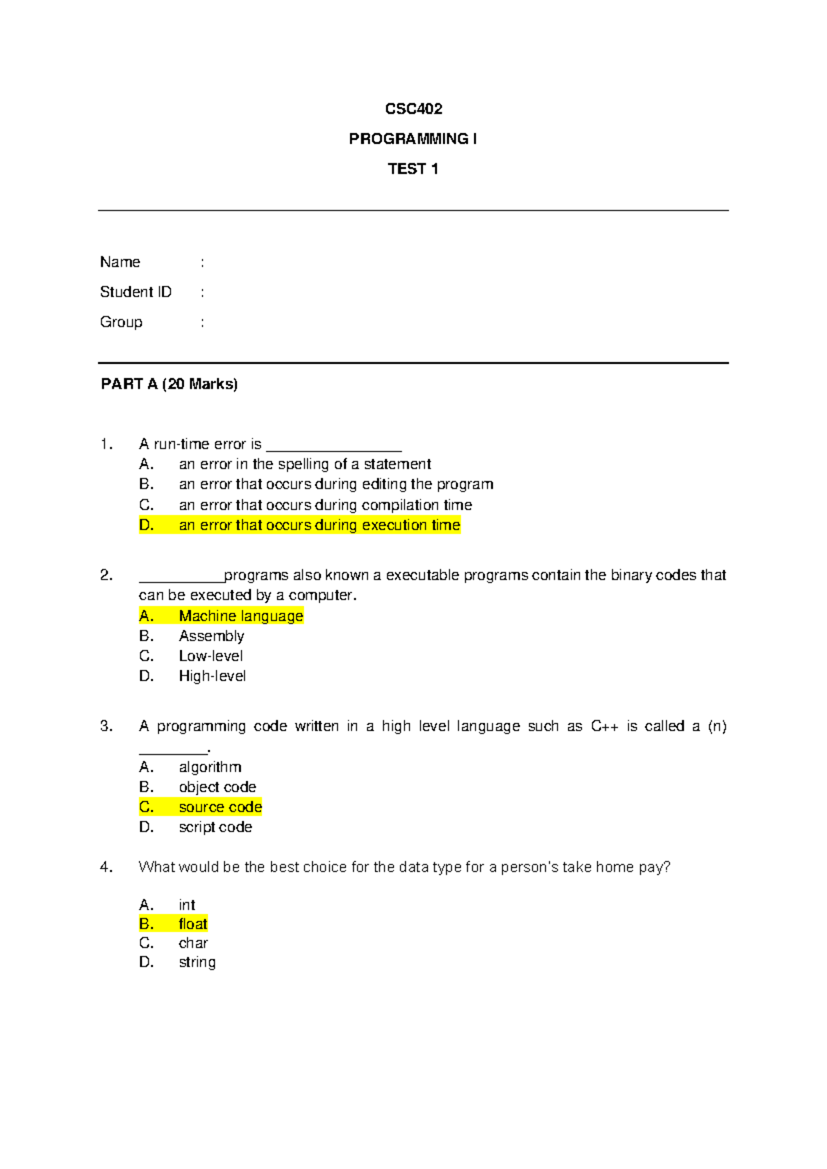 Jawapan Test 1 e PJJ CSC402 Oct - Feb 2024 - CSC4 02 PROGRAMMING I TEST ...