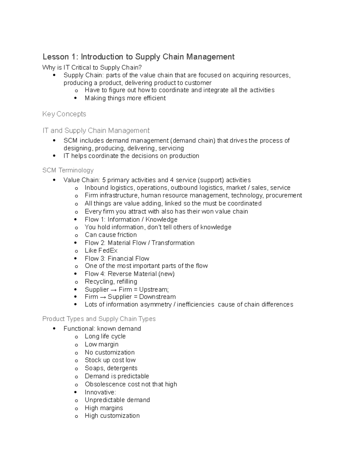 Docx - NOTES - Lesson 1: Introduction to Supply Chain Management Why is ...