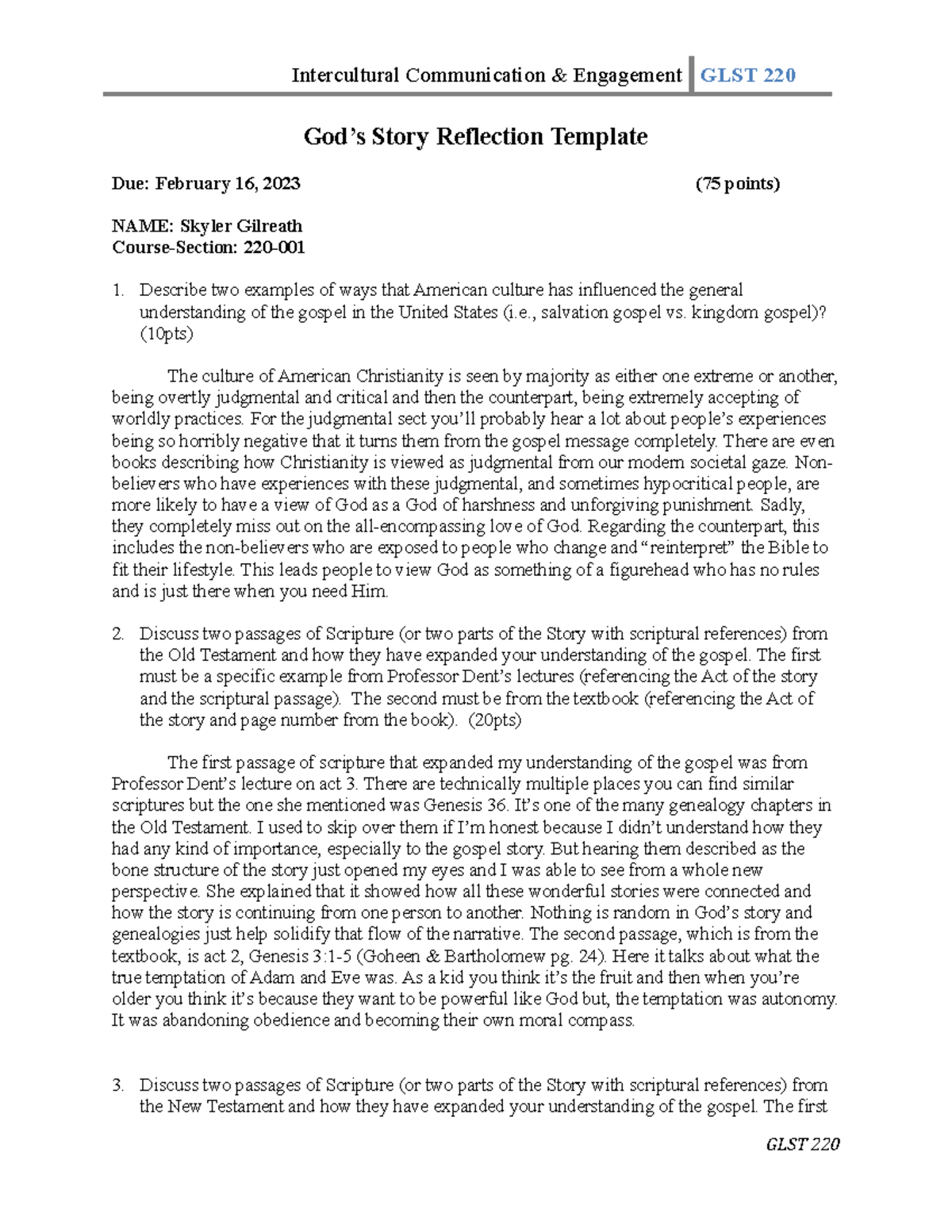 God's Story Reflection - Intercultural Communication & Engagement GLST ...