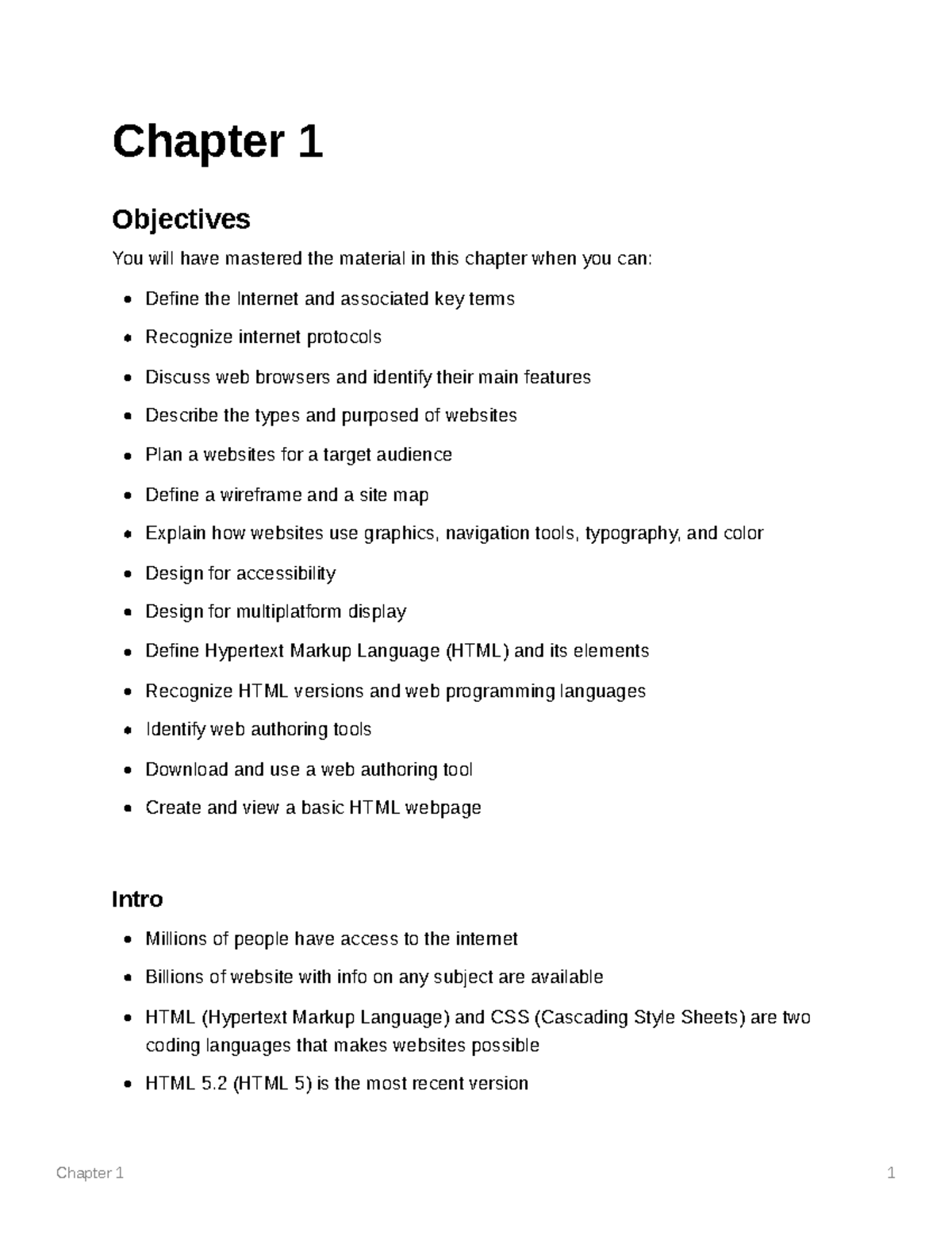 Chapter 1 - Chapter 1 Objectives You will have mastered the material in ...