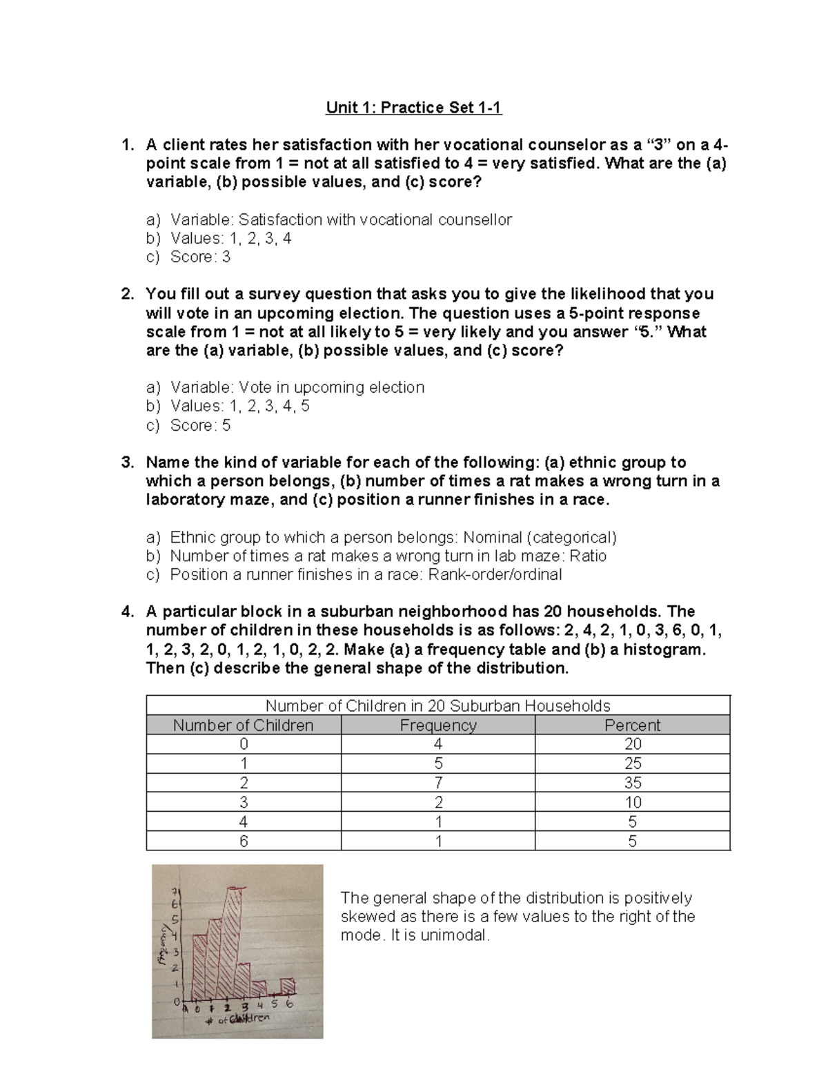 Unit 1- Practice Set - What are the (a) variable, (b) possible values ...