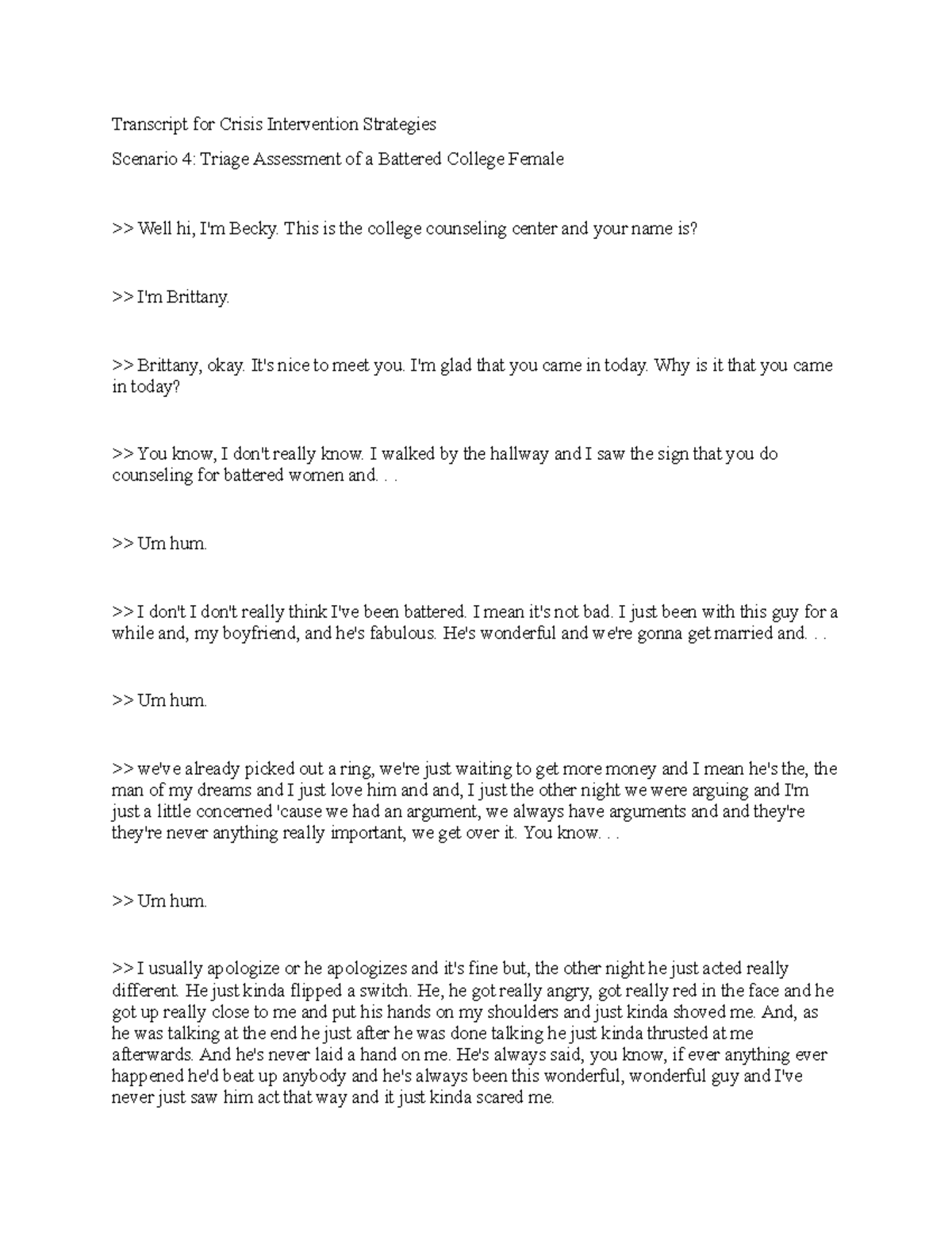 Scenario 4 - example - Transcript for Crisis Intervention Strategies ...