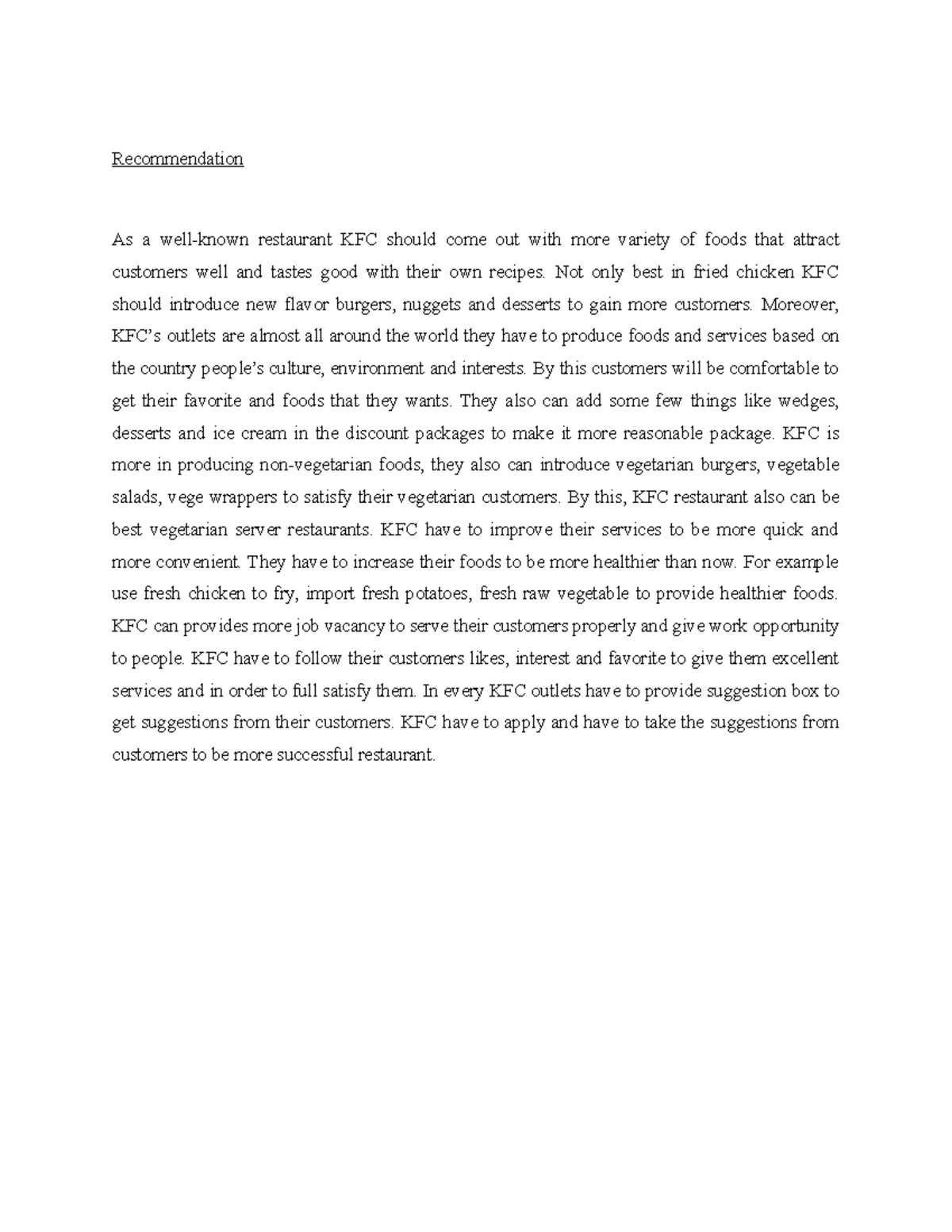 Recommendation - Not only best in fried chicken KFC should introduce ...