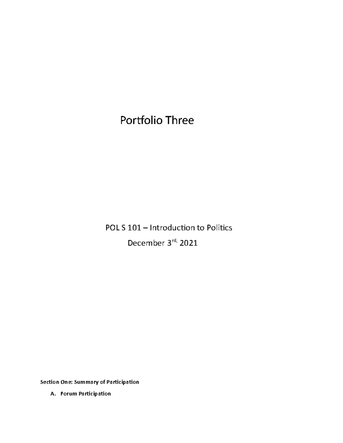 Portfolio Three - POL S 101 - Portfolio Three POL S 101 – Introduction ...