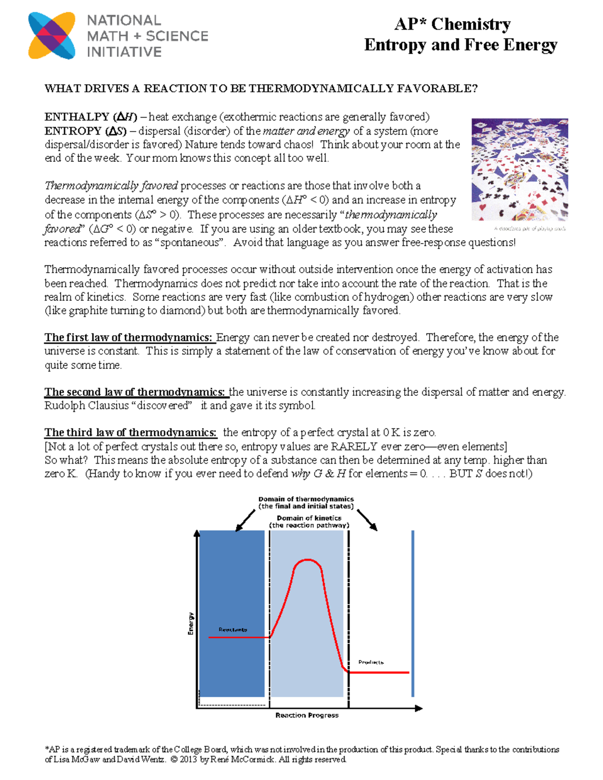 16 thermodynamics lecture notes redesigned - AP* Chemistry Entropy and ...