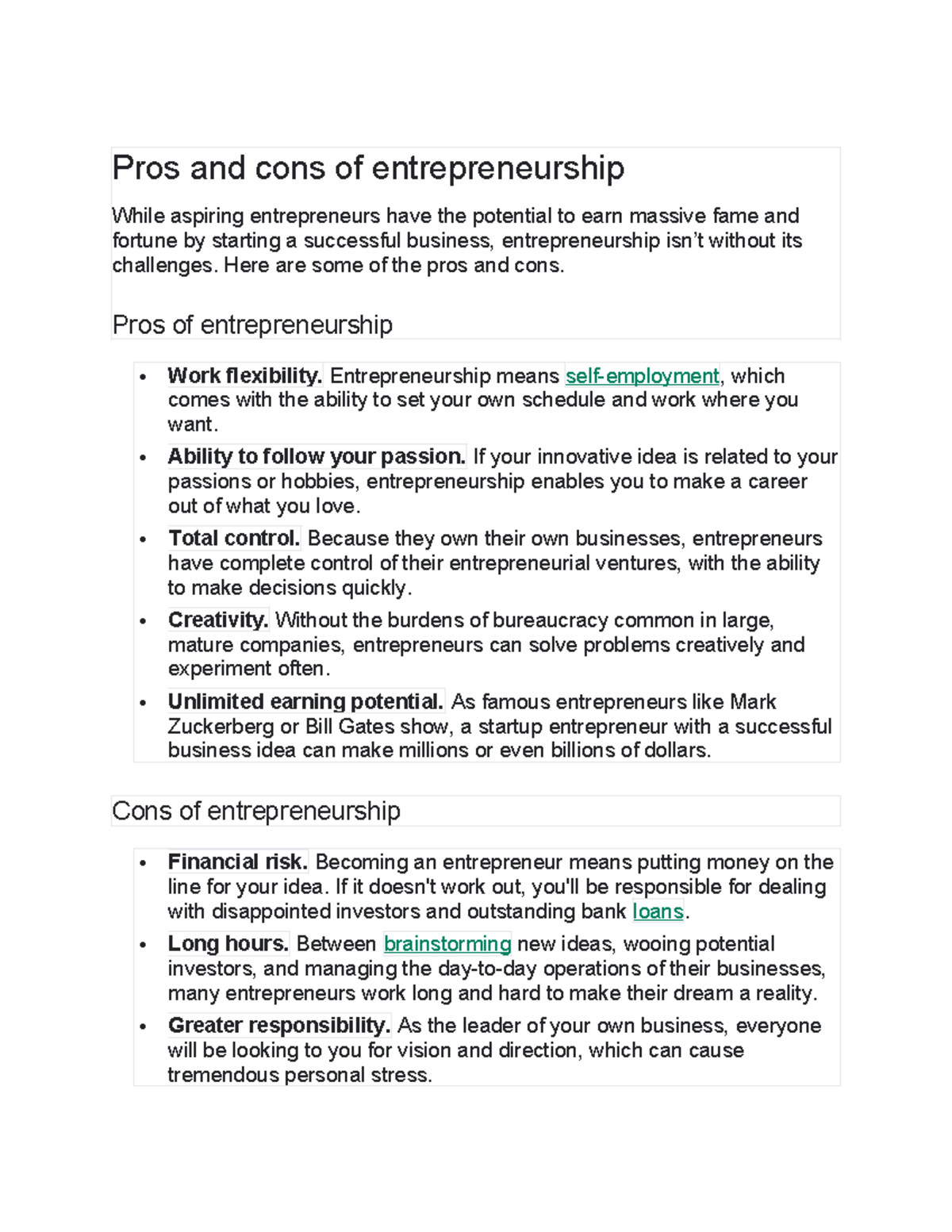 Pros and cons of entrepreneurship - Here are some of the pros and cons ...