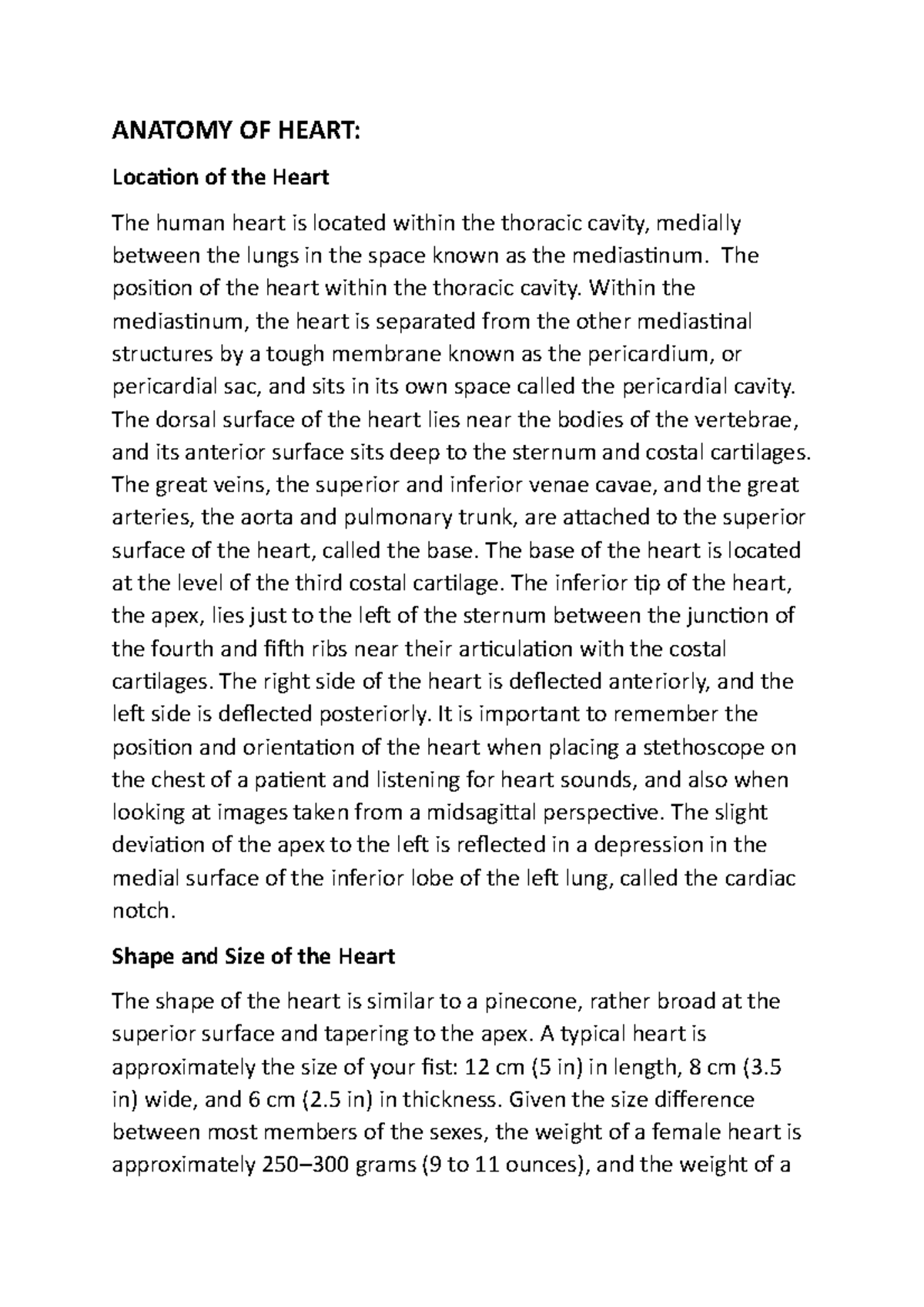 Anatomy OF Heart ANATOMY OF HEART Location Of The Heart The Human