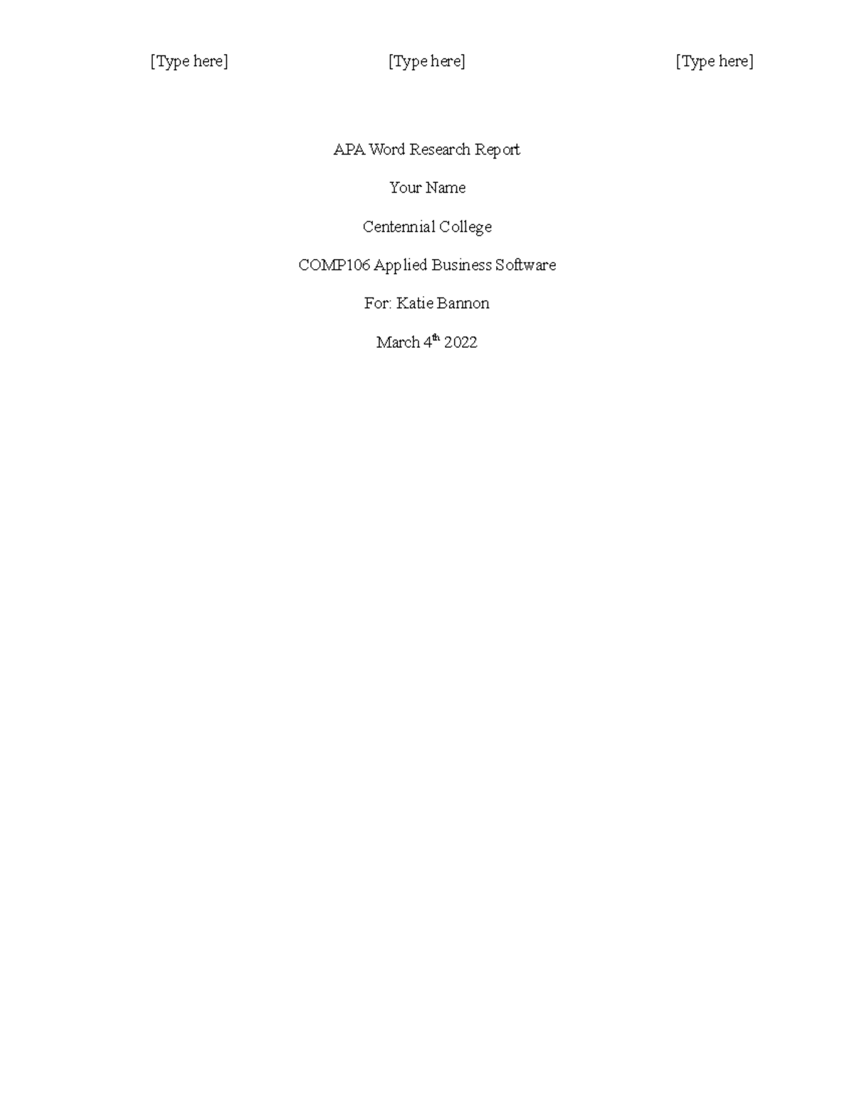 Review for MOS- Reports - APA Word Research Report Your Name Centennial ...