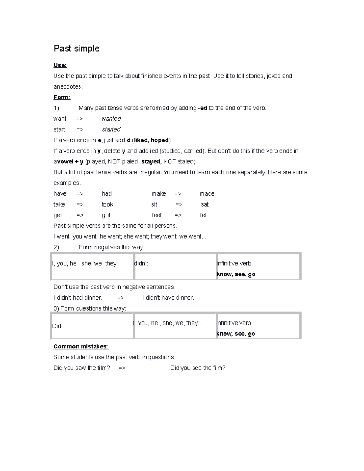 Past simple (Quá khứ đơn) - Past simple Use: Use the past simple to ...