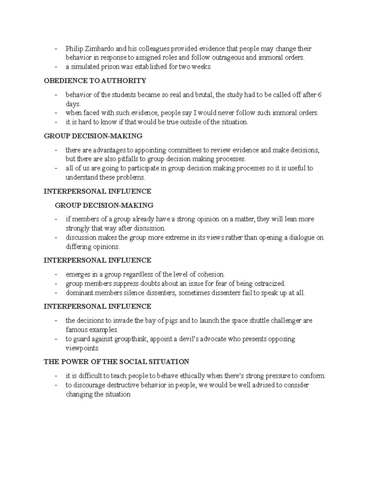 Social Psychology Notes 9 - Philip Zimbardo and his colleagues provided ...